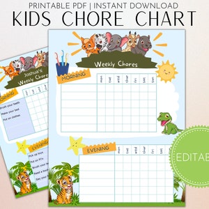 PRINTABLE & EDITABLE Kids Chore Chart Responsibility Chart Routine ...