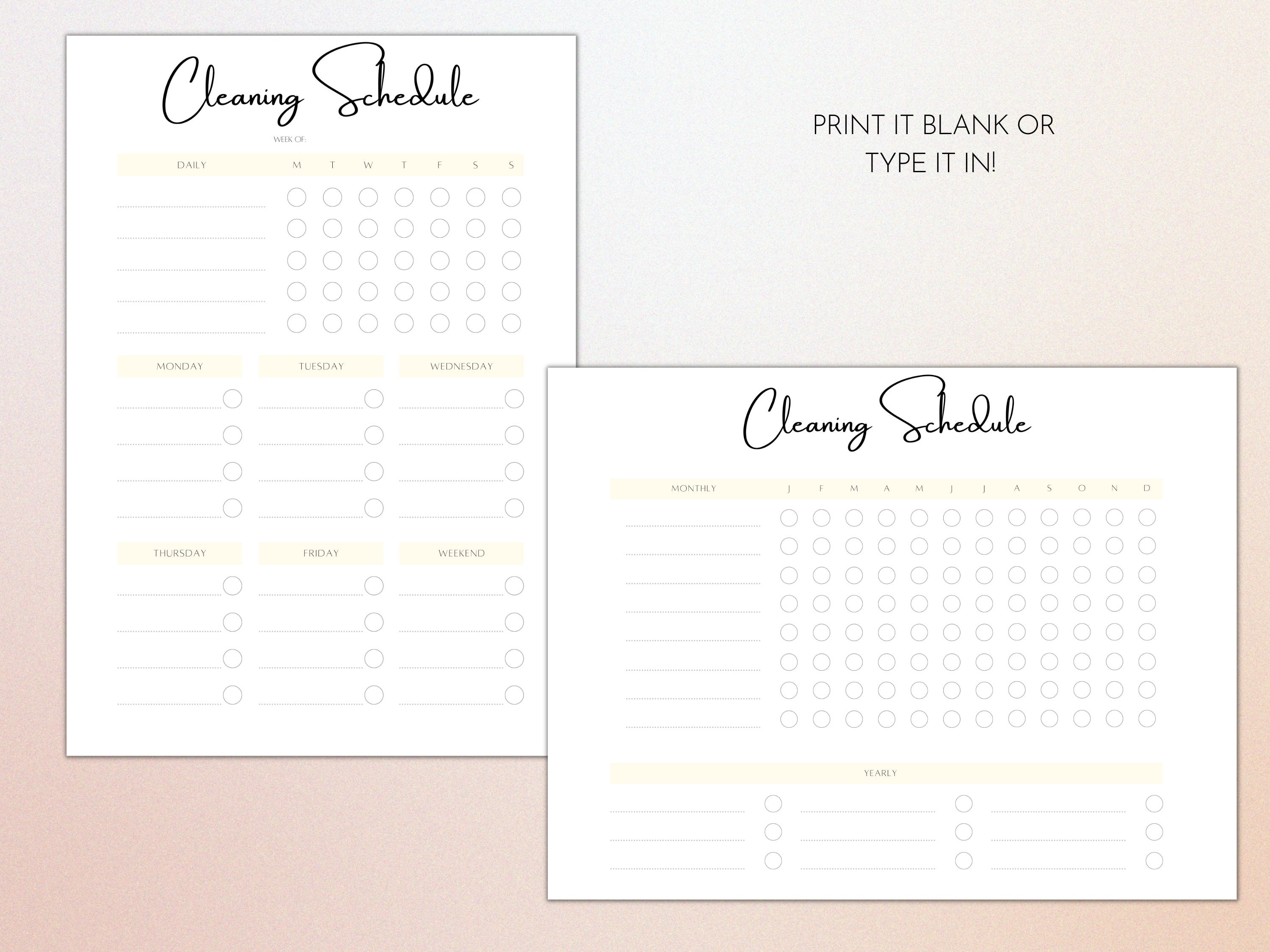 Cleaning Schedule Daily Weekly Monthly Yearly Cleaning - Etsy