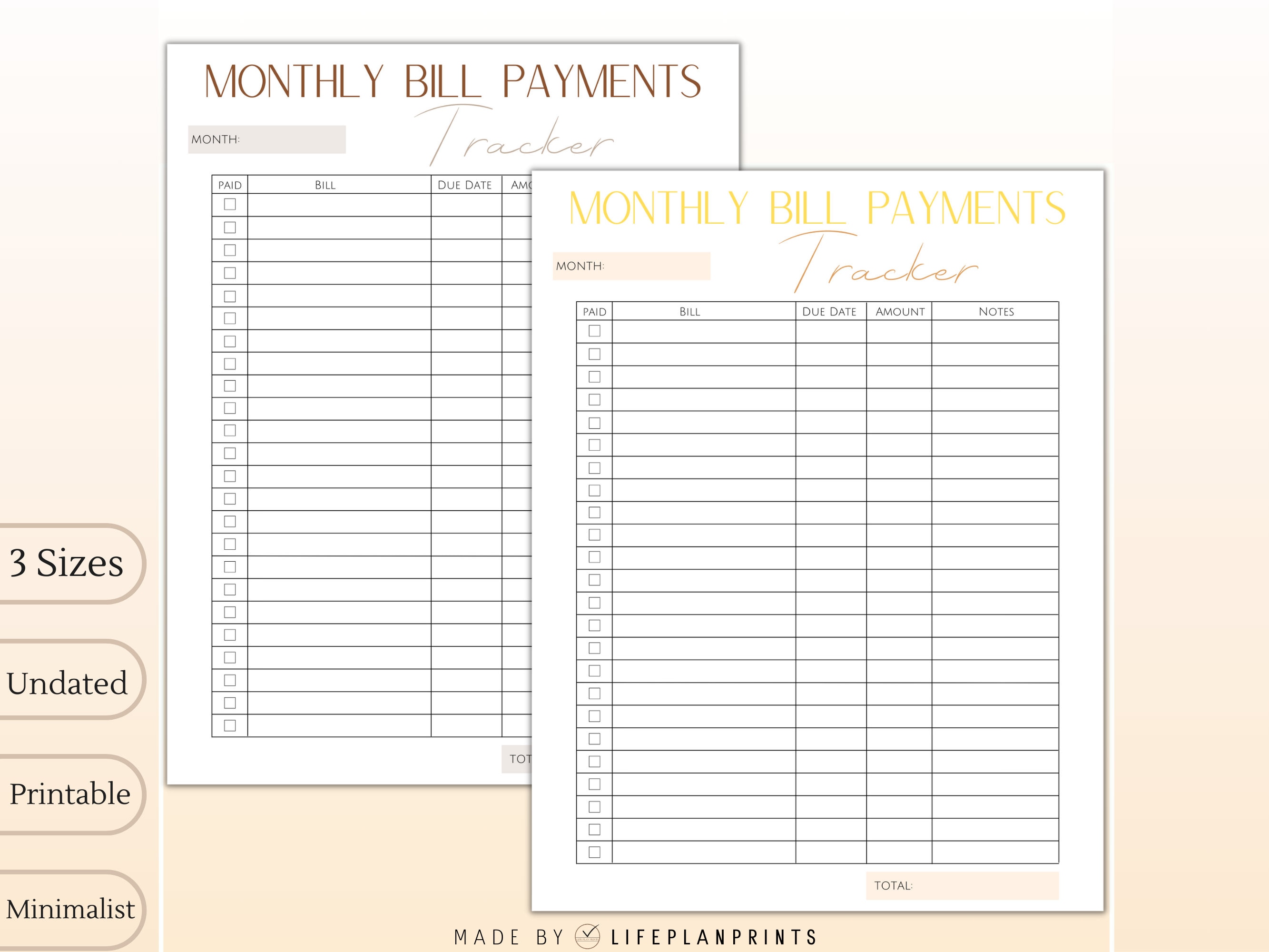 Printable Bill Payments Tracker | Bills Log | Monthly Bill Payments ...