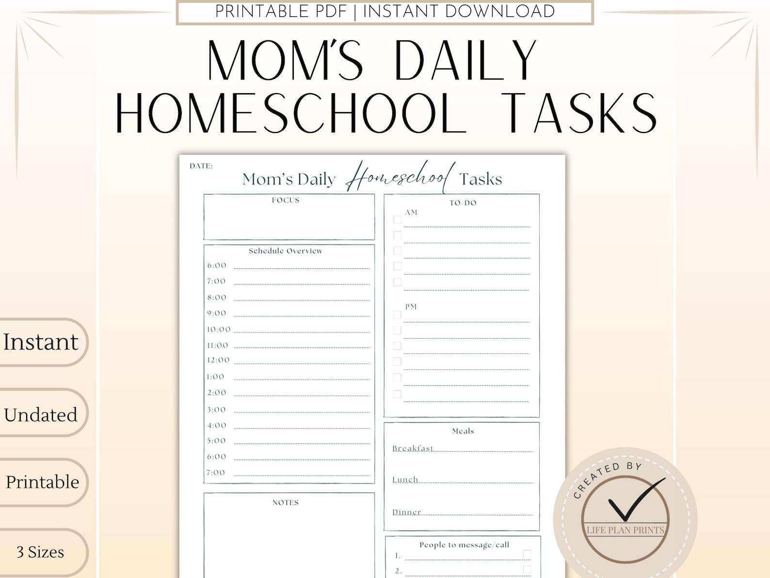 Printable Mom's Homeschool Daily Tasks | Daily Planner | To-do List ...