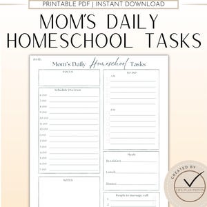 Printable Mom's Homeschool Daily Tasks | Daily Planner | To-do List ...