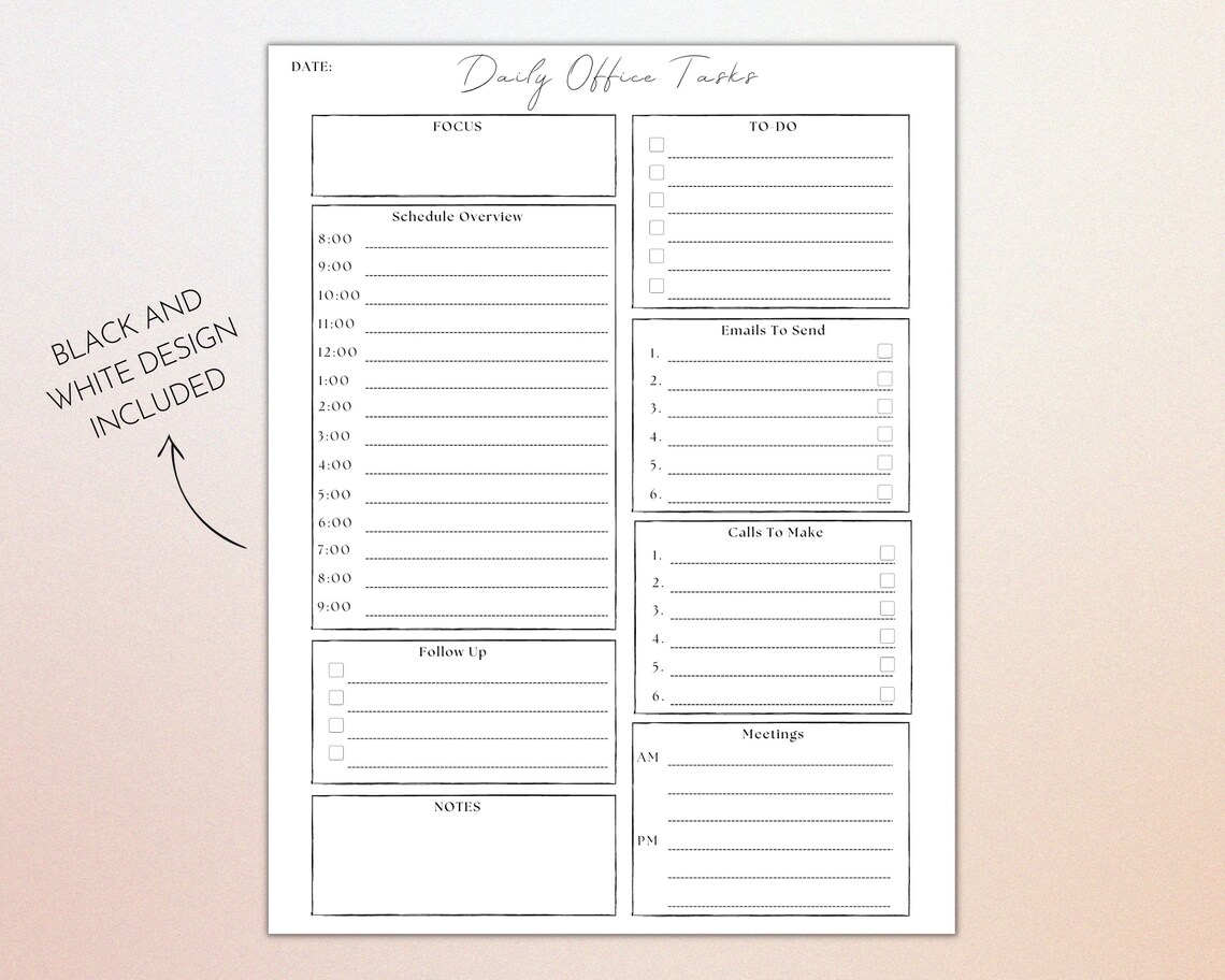 Daily Office Tasks Office Planner Work Planner Office - Etsy