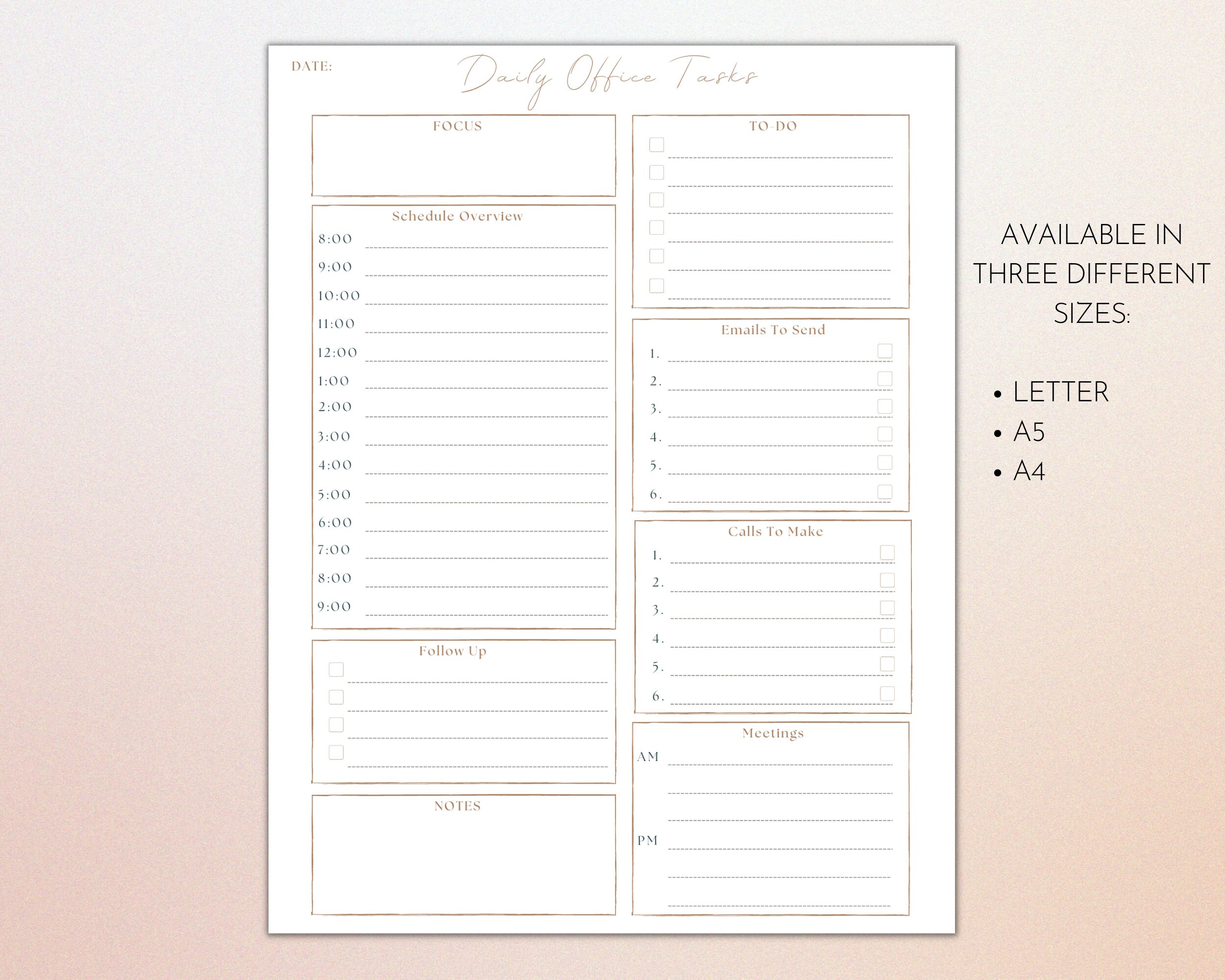 Daily Office Tasks Office Planner Work Planner Office - Etsy