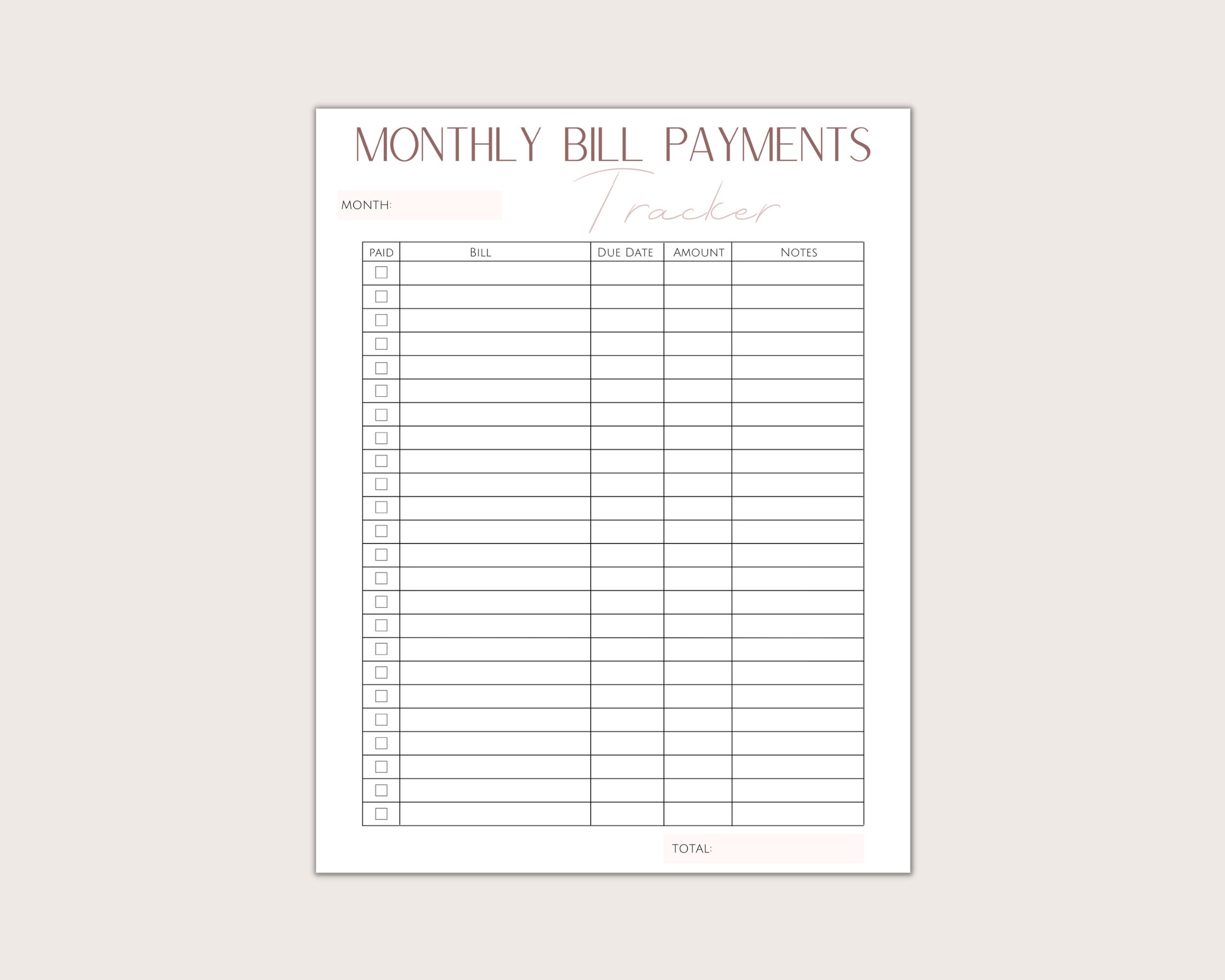 Printable Bill Payments Tracker Bills Log Monthly Bill Payments Chart ...