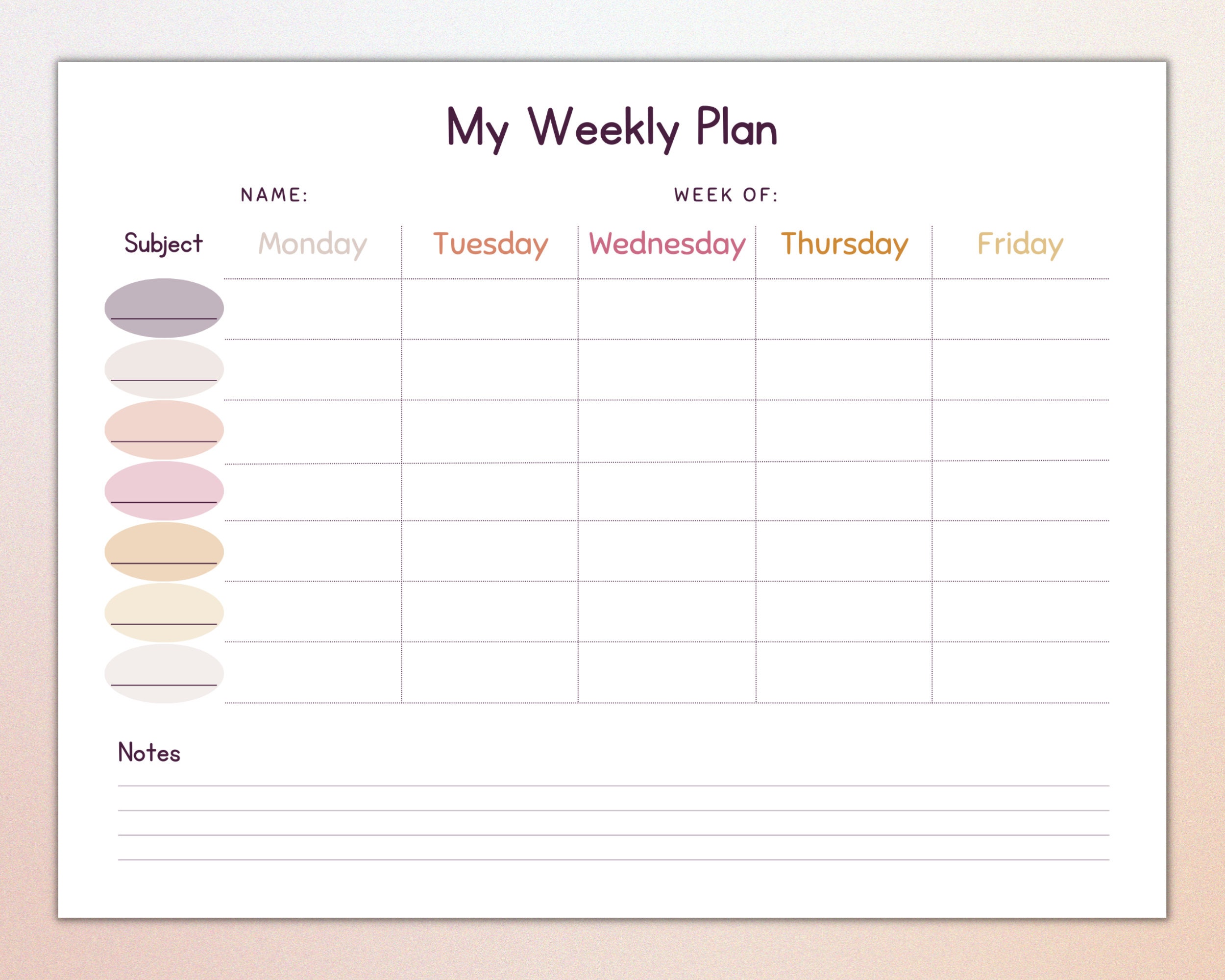 Homeschool Weekly Schedule Weekly Class Plan - Etsy