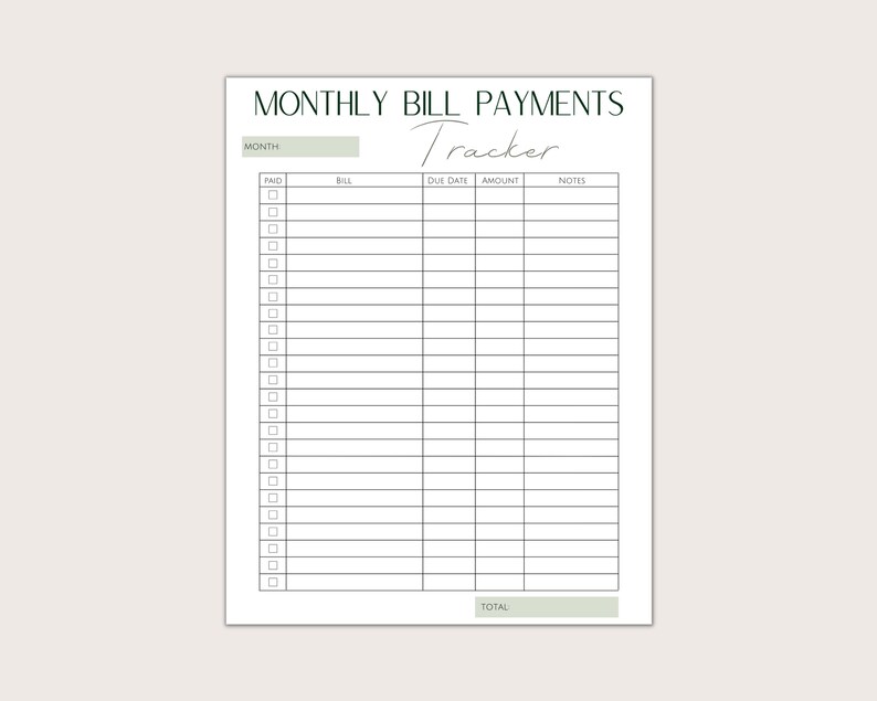 Printable Bill Payments Tracker Bills Log Monthly Bill - Etsy