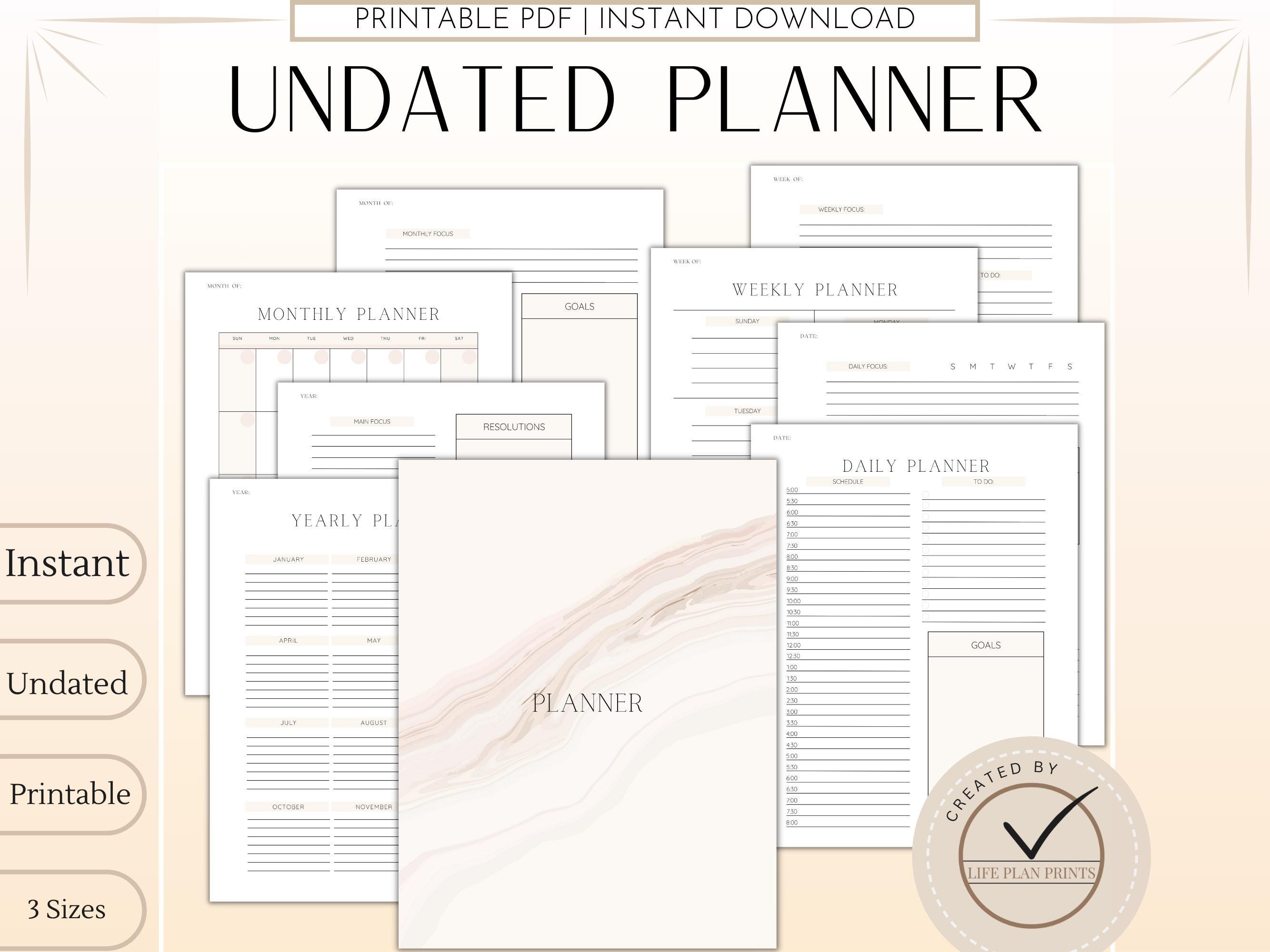 Undated Planner | Daily, Weekly, Monthly, Yearly Planner, Printable ...