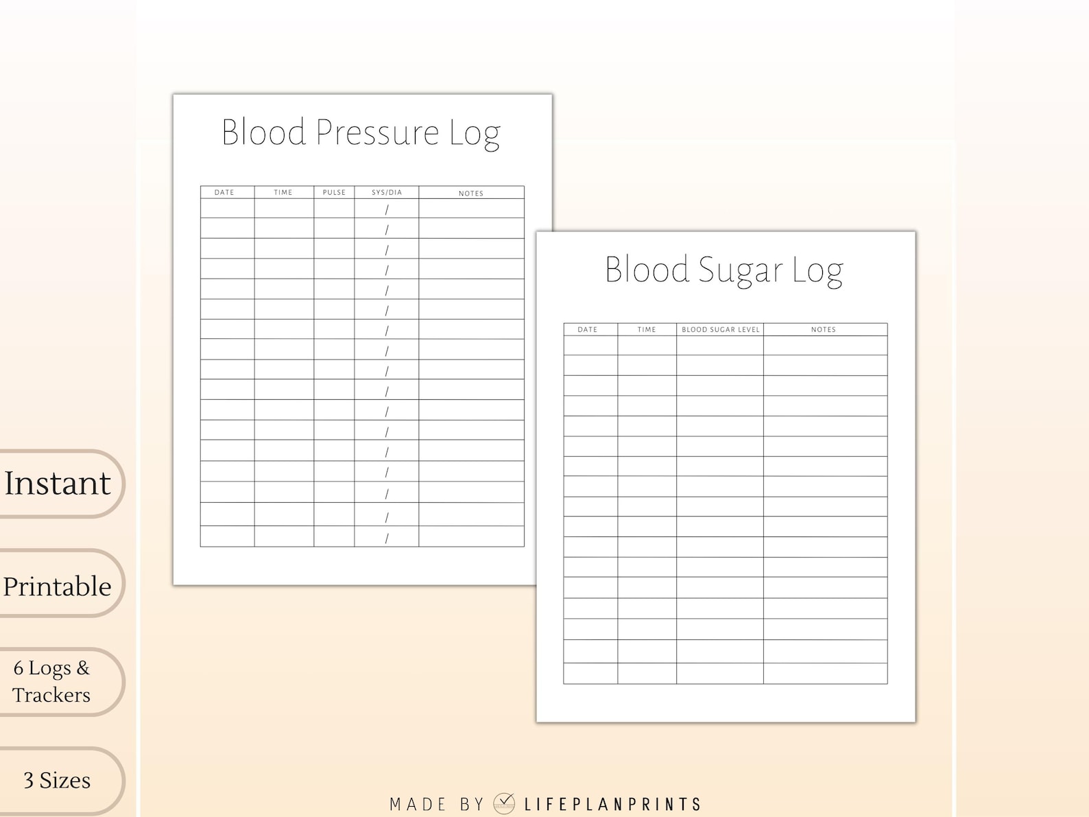 Printable Health Logs Pack | Blood Pressure Log | Blood Sugar Log ...