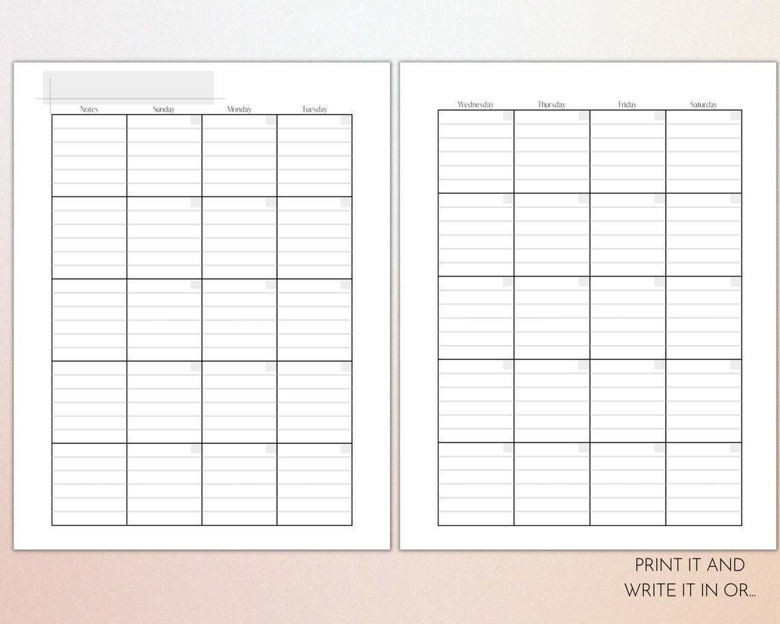 Printable Lined Monthly Calendar Undated Undated Calendar - Etsy