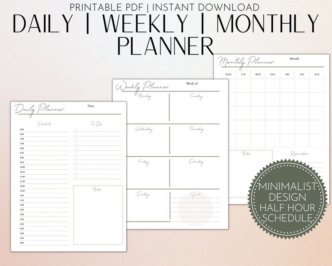 Daily Planner, Weekly Planner, Monthly Planner, Printable Planner ...