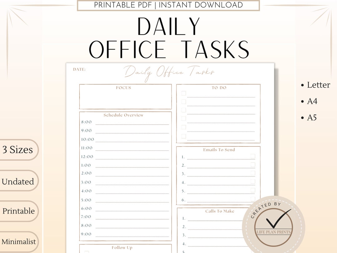 Daily Office Tasks | Office Planner | Work Planner | Office To-do ...