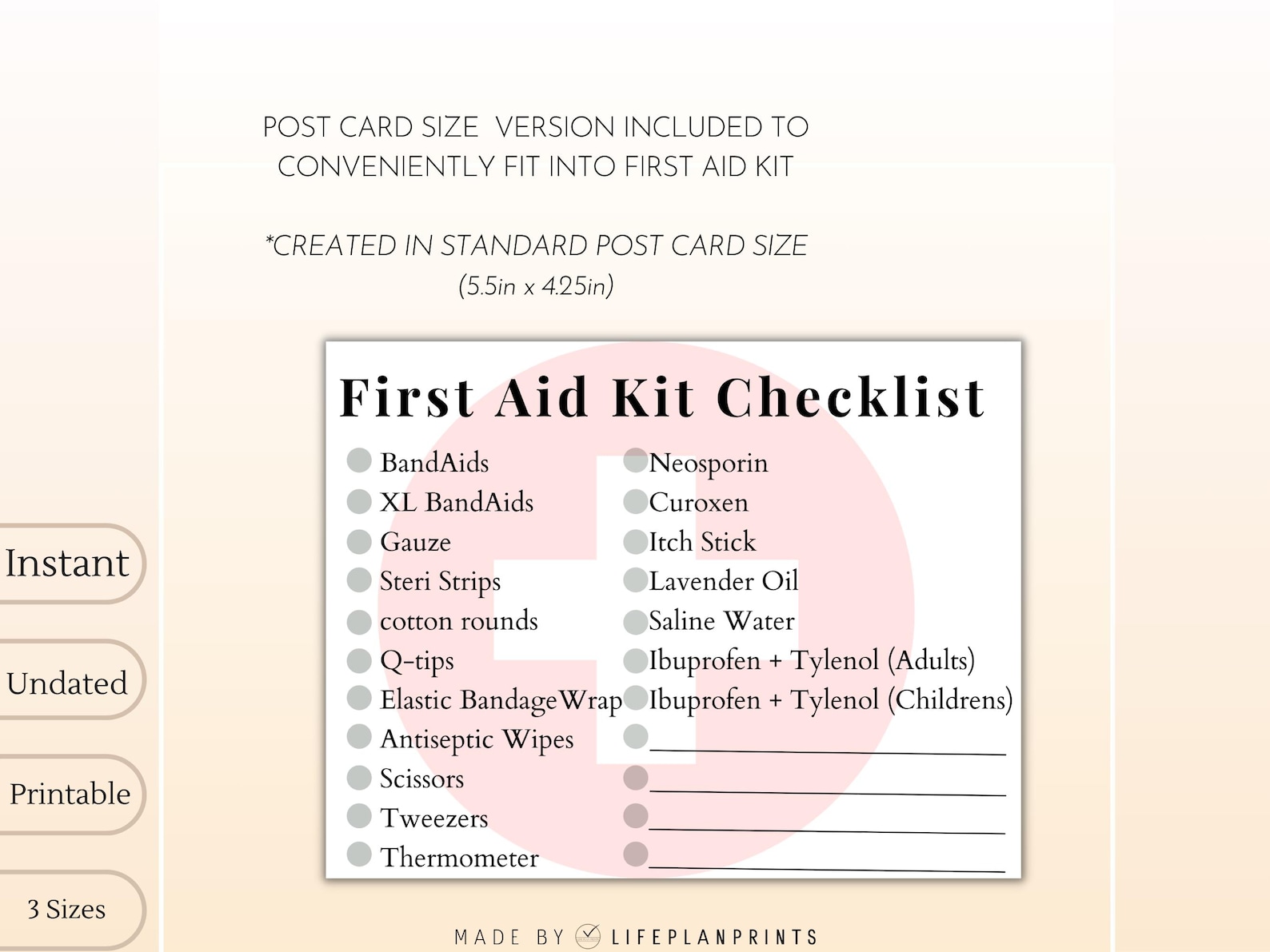 Printable First Aid Kit Checklist | Postcard Size | Complete First Aid ...