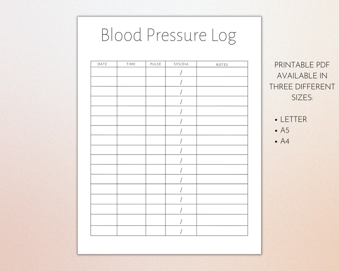 Printable Health Logs Pack Blood Pressure Log Blood Sugar Log ...