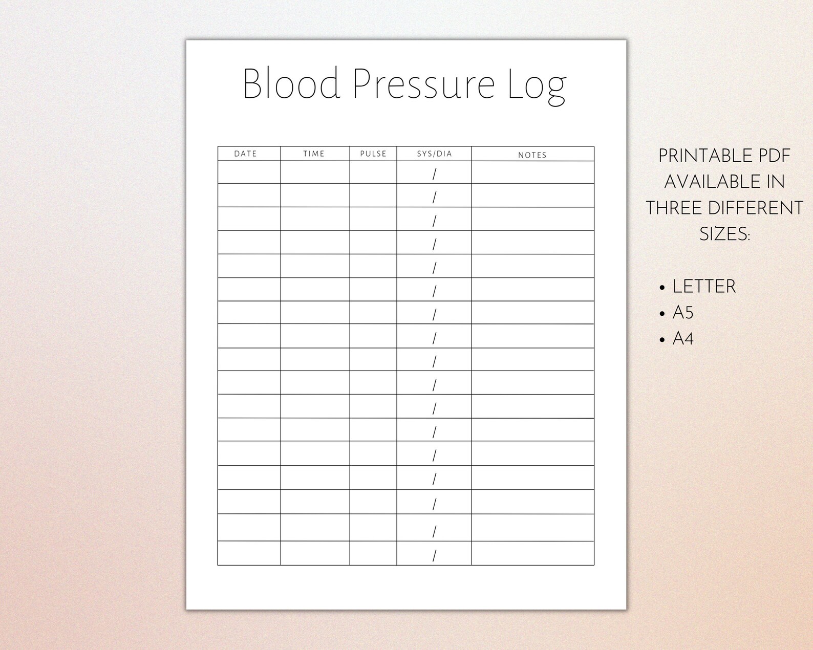 Printable Health Logs Pack Blood Pressure Log Blood Sugar Log ...
