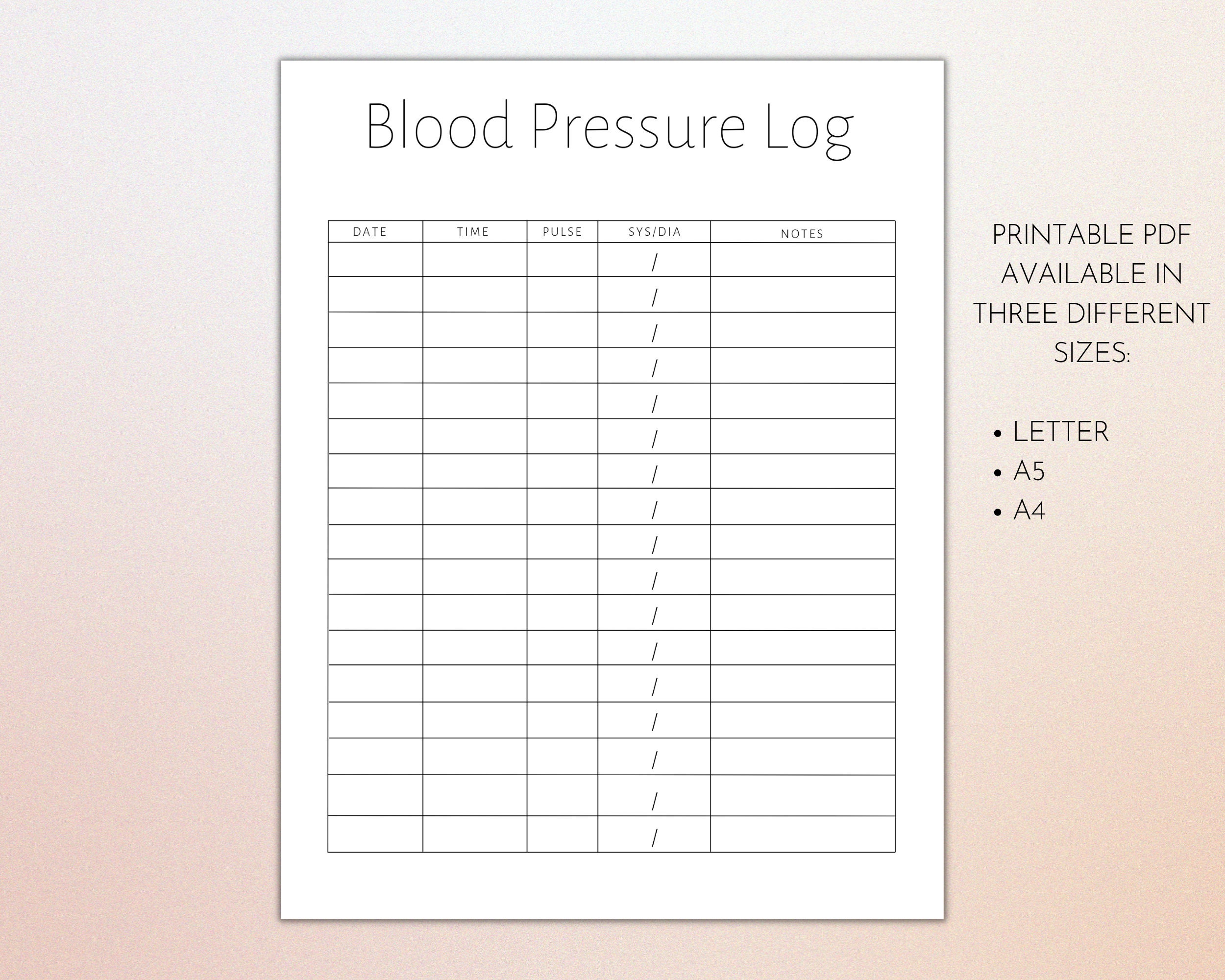 Printable Health Logs Pack Blood Pressure Log Blood Sugar Log ...