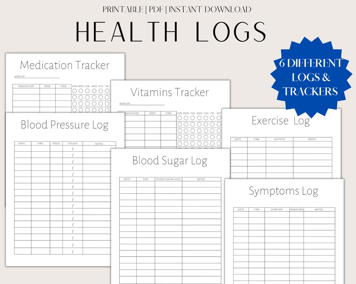 Printable Health Logs Pack Blood Pressure Log Blood Sugar - Etsy