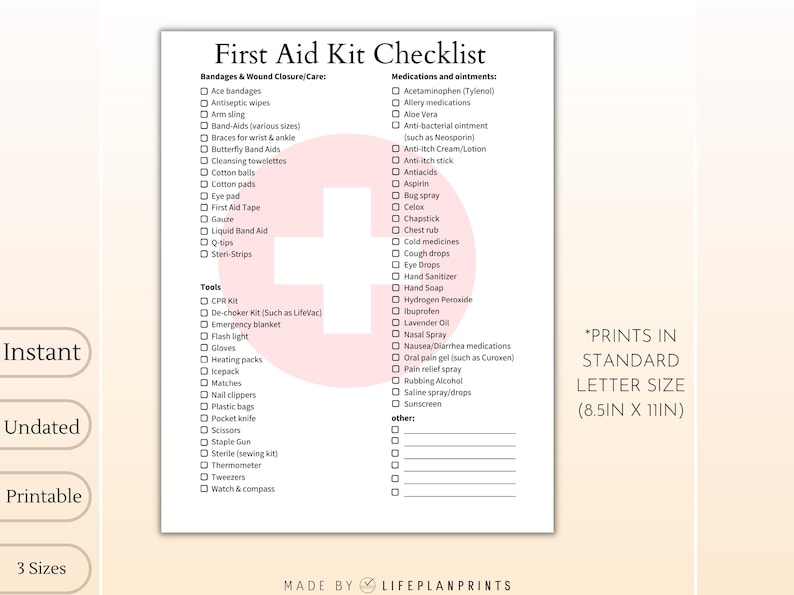 Printable First Aid Kit Checklist | Postcard Size | Complete First Aid ...