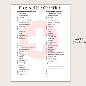 Printable First Aid Kit Checklist Postcard Size Complete First Aid Kit ...