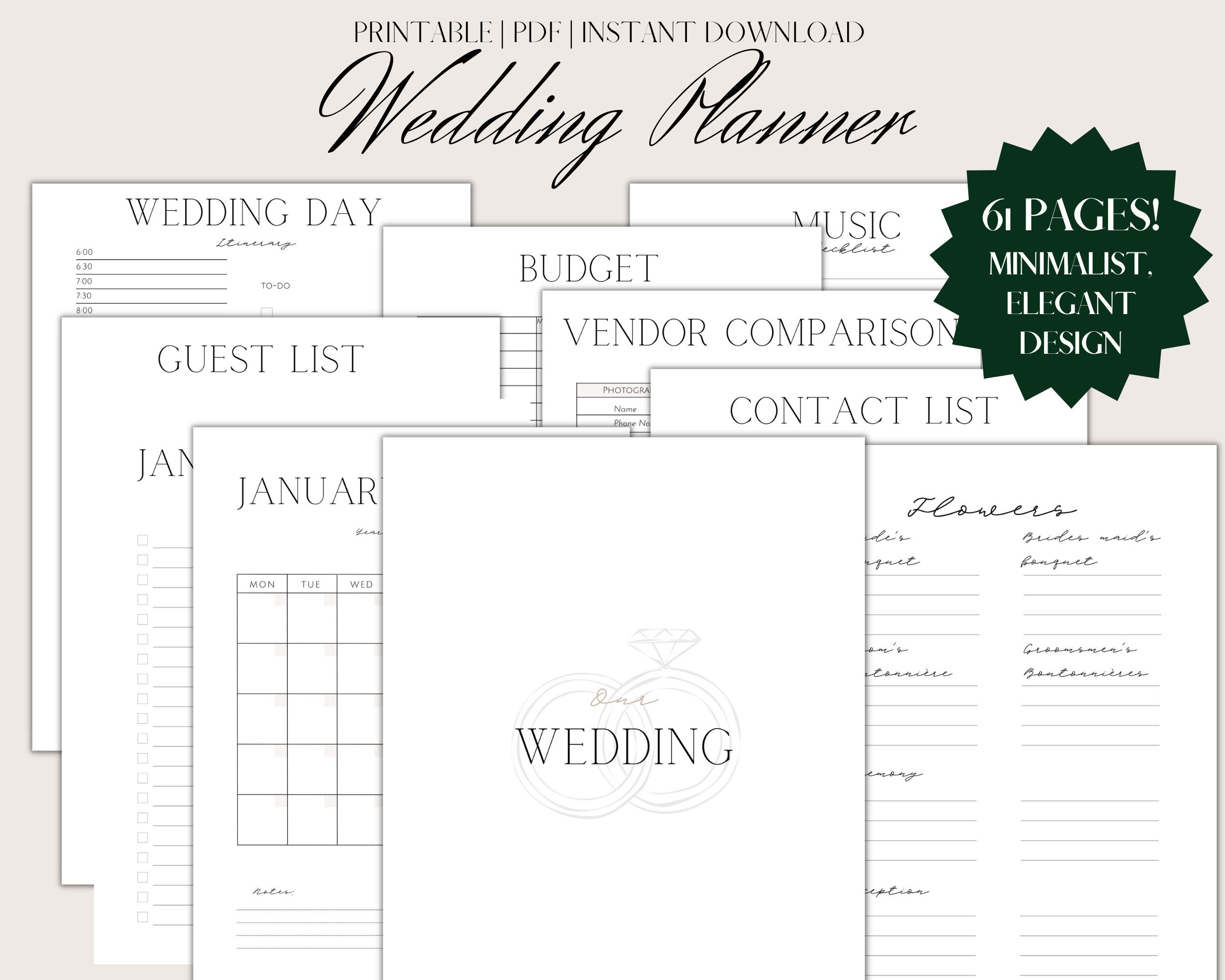 Wedding Planner Printable Wedding Planner Minimalist | Etsy
