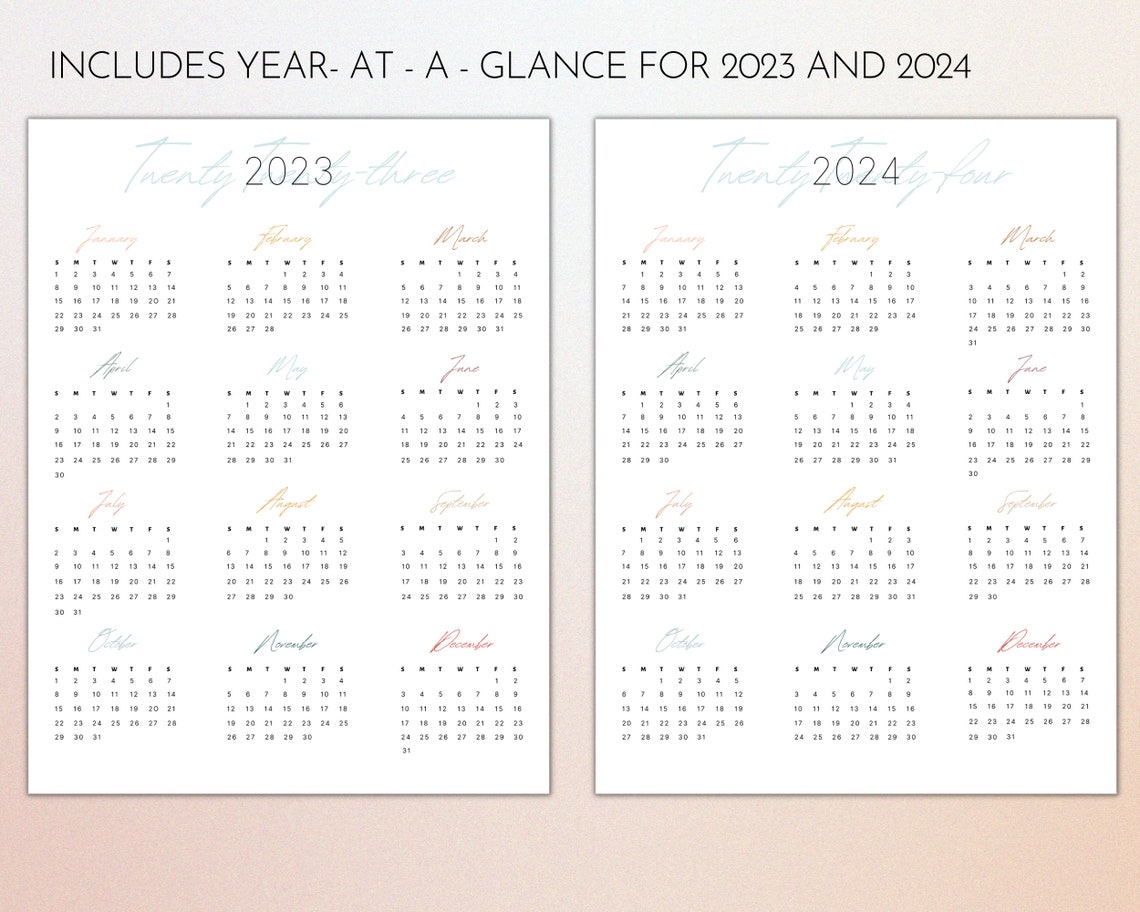 Printable 2022-2023-2024 Calendar Bundle Monthly Calendar - Etsy