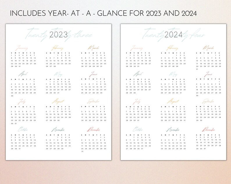 Printable 2022-2023-2024 Calendar Bundle Monthly Calendar Monthly ...
