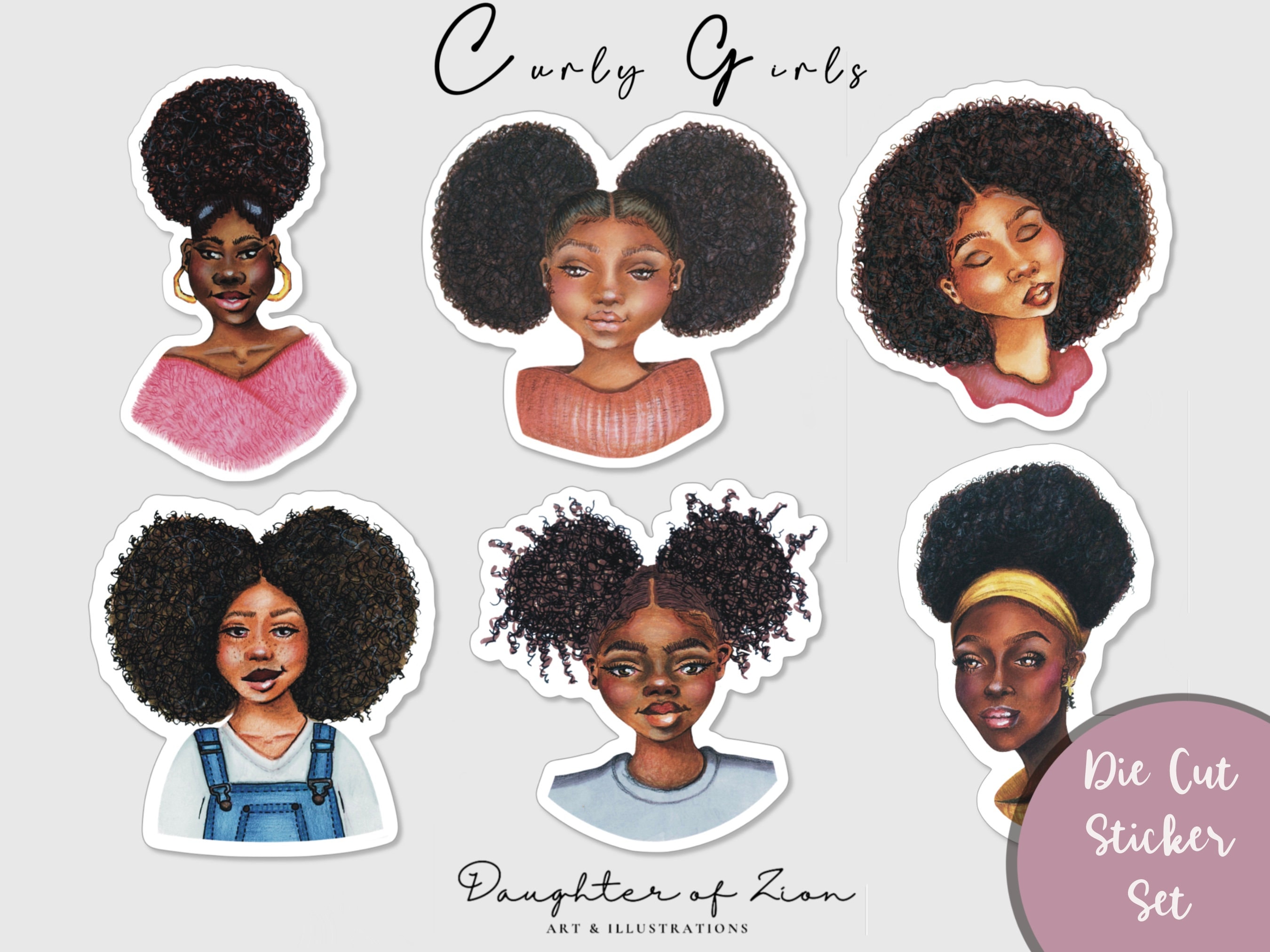 Waterproof Vinyl Sticker Set~curly Girls~woc~afro Hair Art~black Girl ...