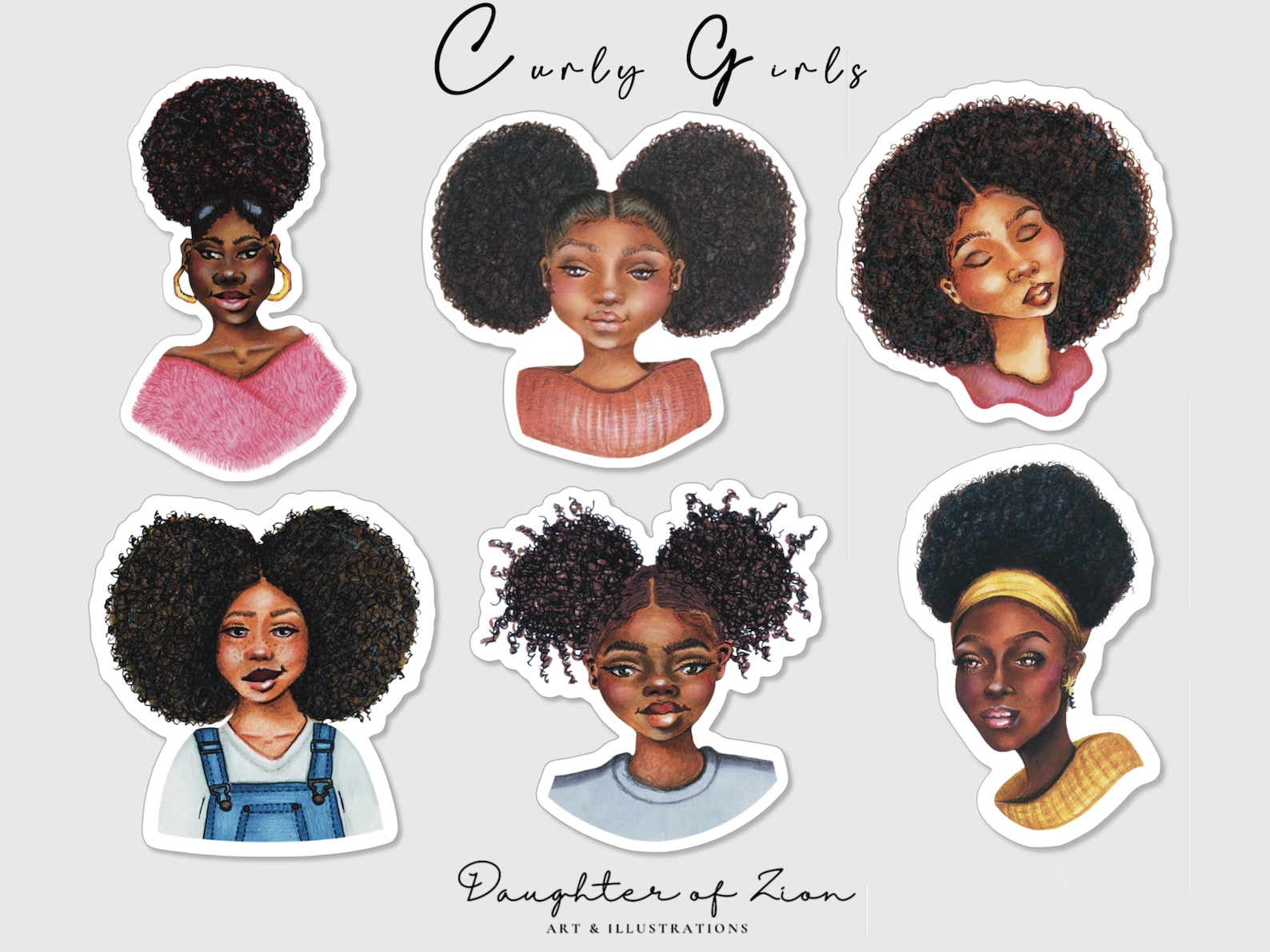 Waterproof Vinyl Sticker Set~curly Girls~woc~afro Hair Art~black Girl ...