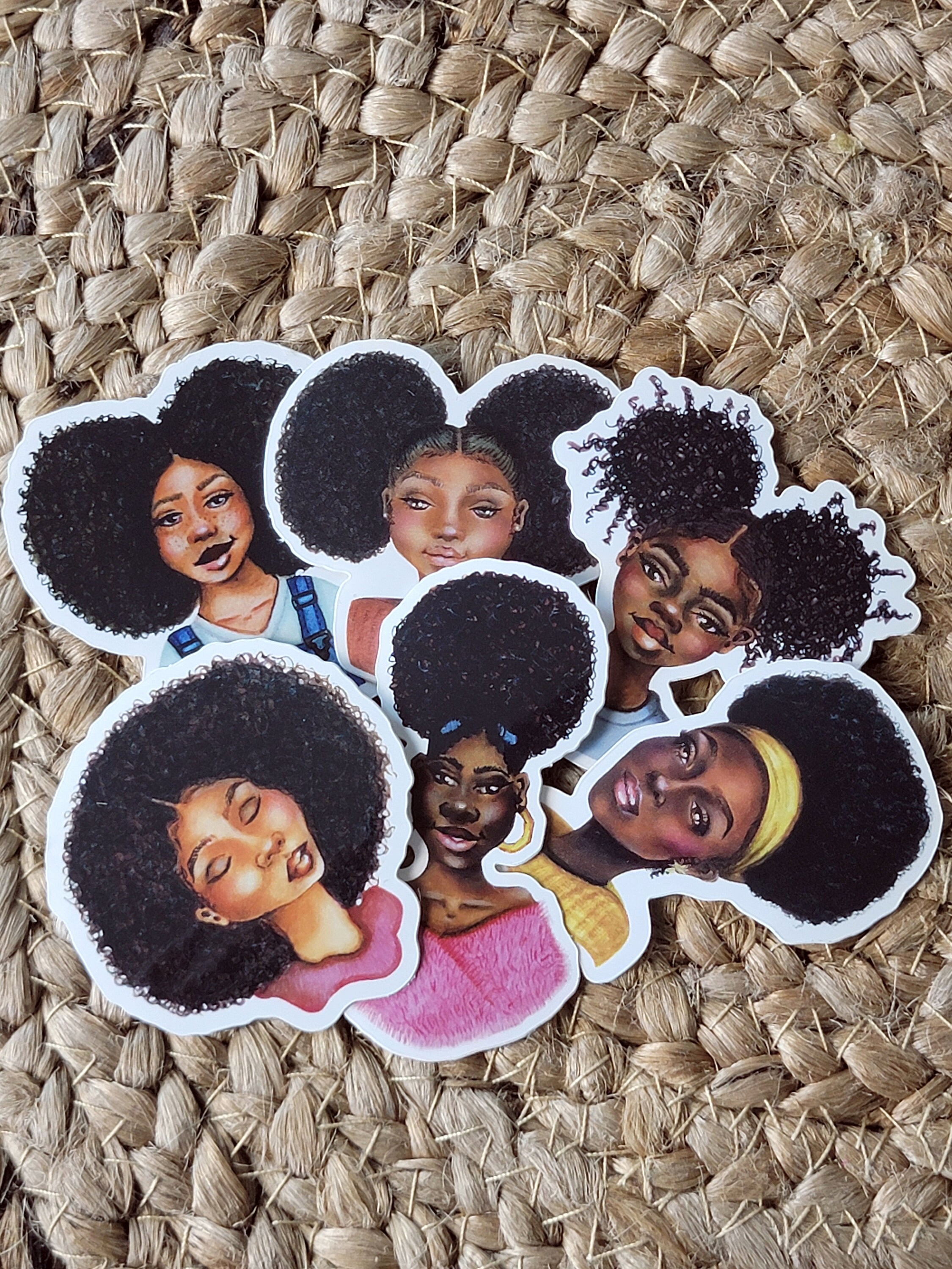 Waterproof Vinyl Sticker Set~curly Girls~woc~afro Hair Art~black Girl ...