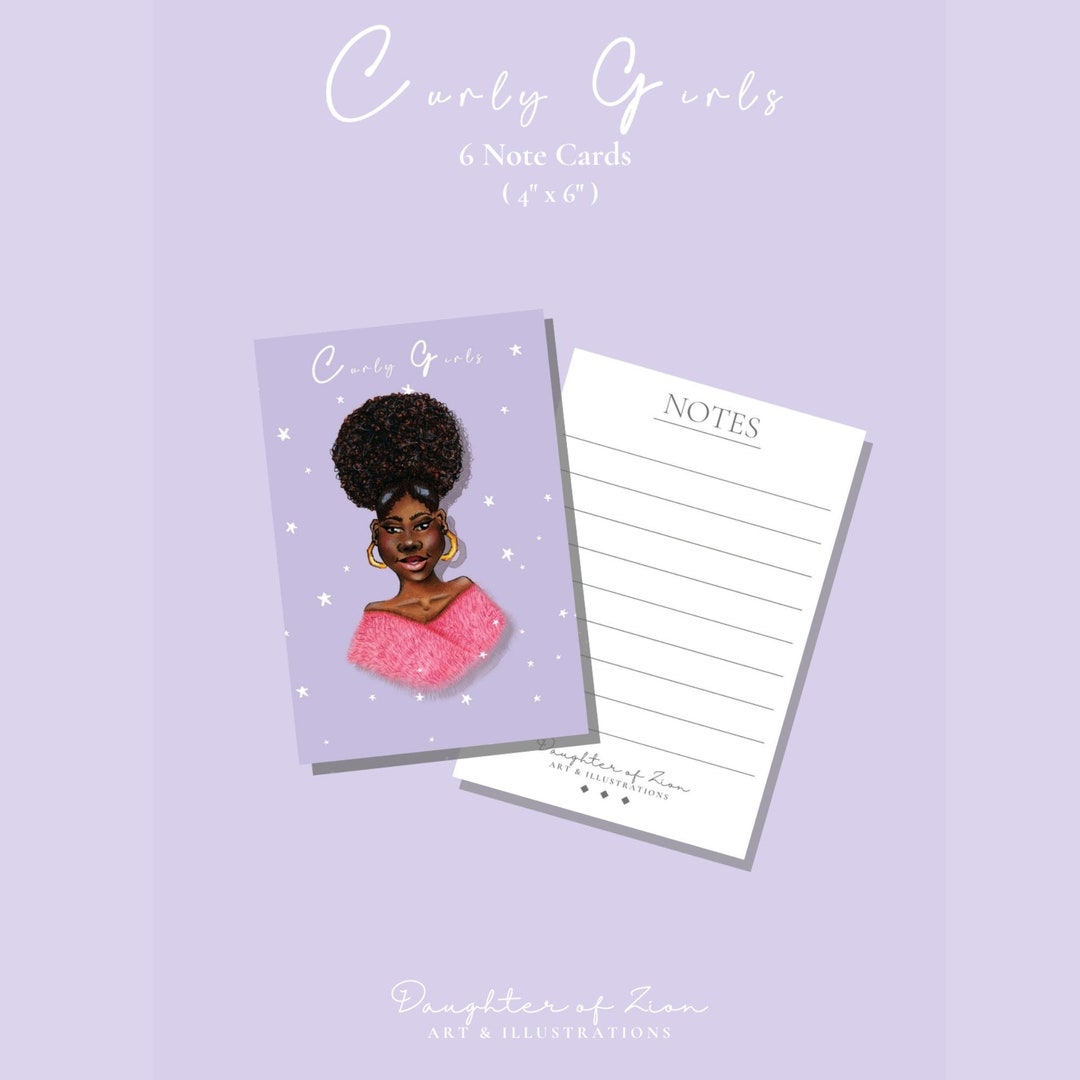 Curly Girls Top Puffed and Pretty Note Cards 6set afro Art A6 ...