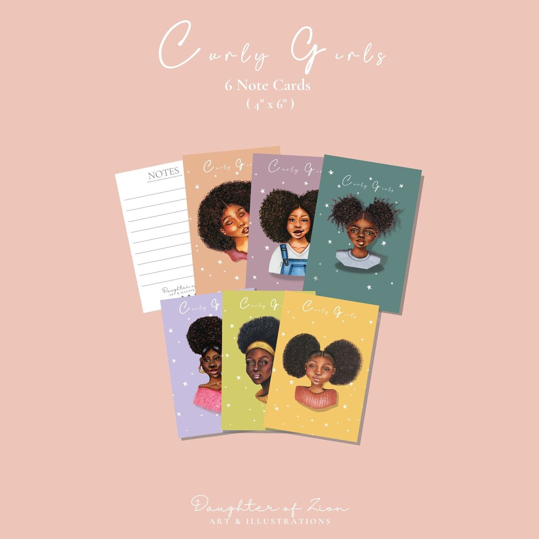 Curly Girls Note Card (6set & Singles) ~afro Art ~ A6 Stationery Card ...
