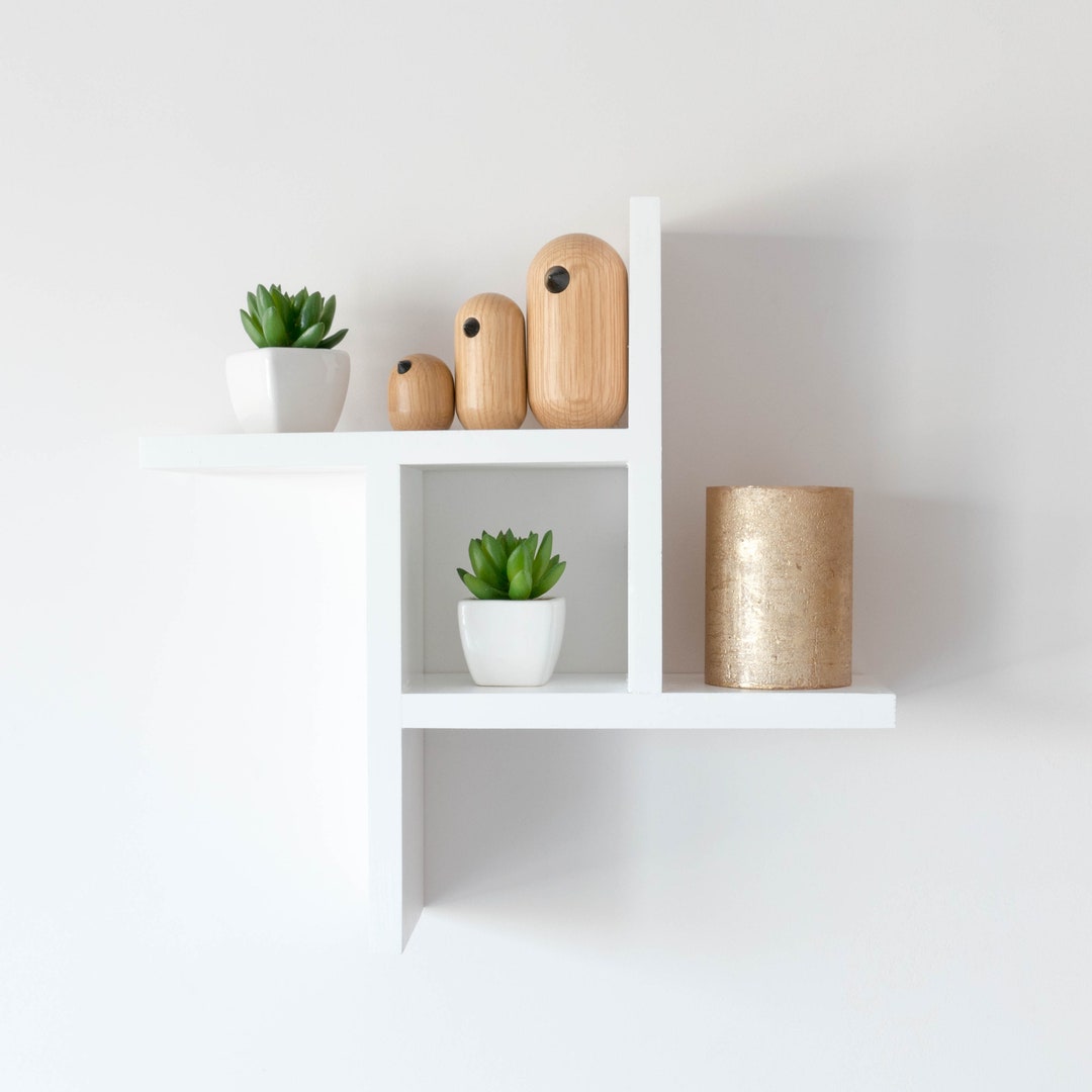 White Modern Wooden Wall Shelf for Decorative and Functional Storage in ...