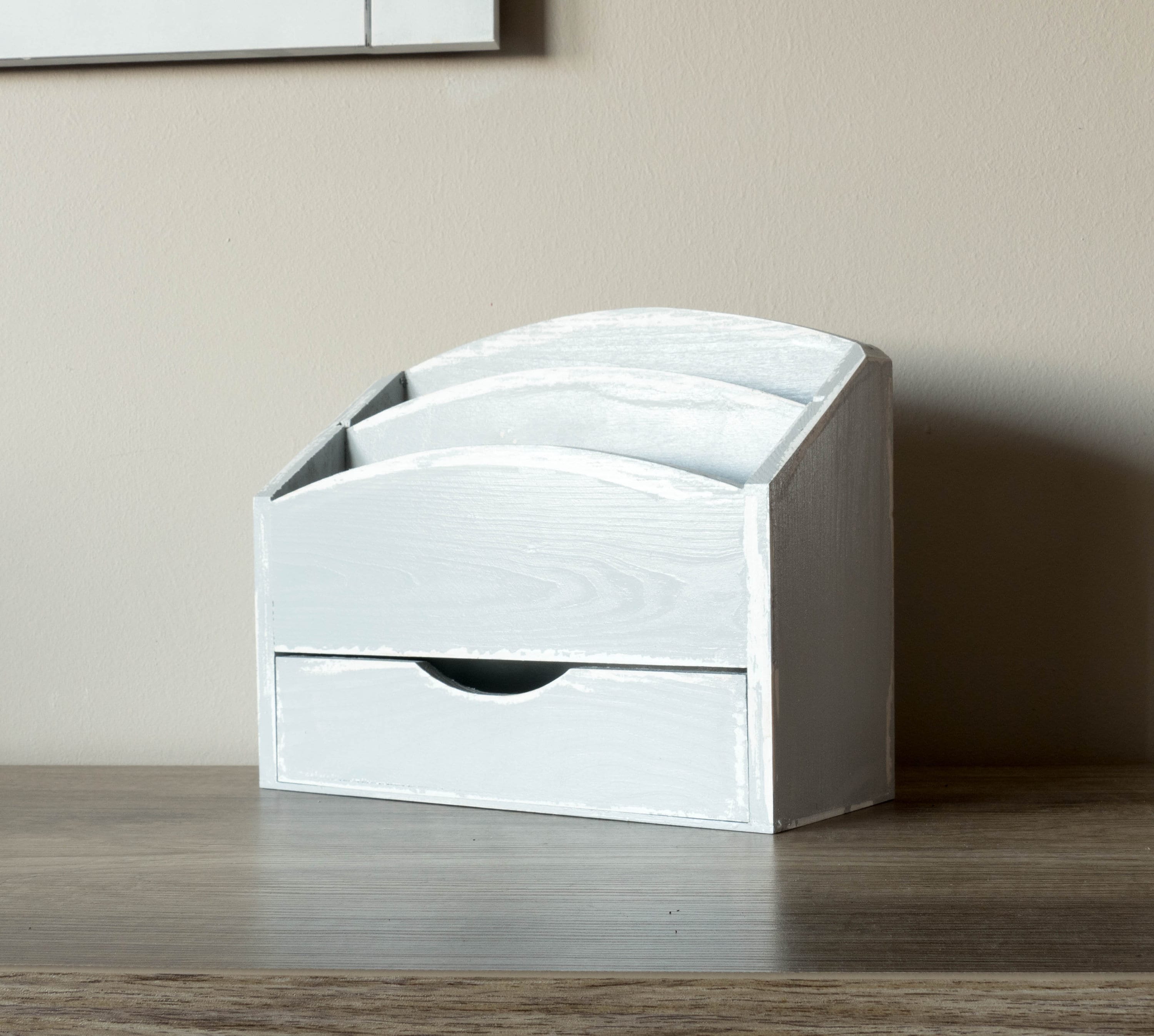 Grey Shabby Chic Wooden Letter Rack Desk Post Organiser Holder With ...