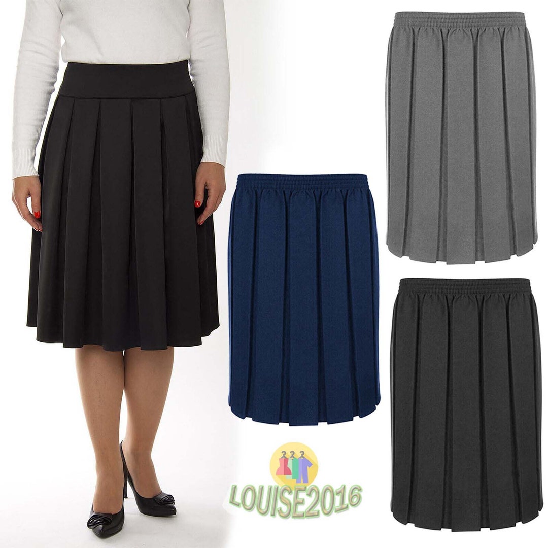 New Girls Kids Round Elasticated Waist Box Pleated School Uniform Skirt ...