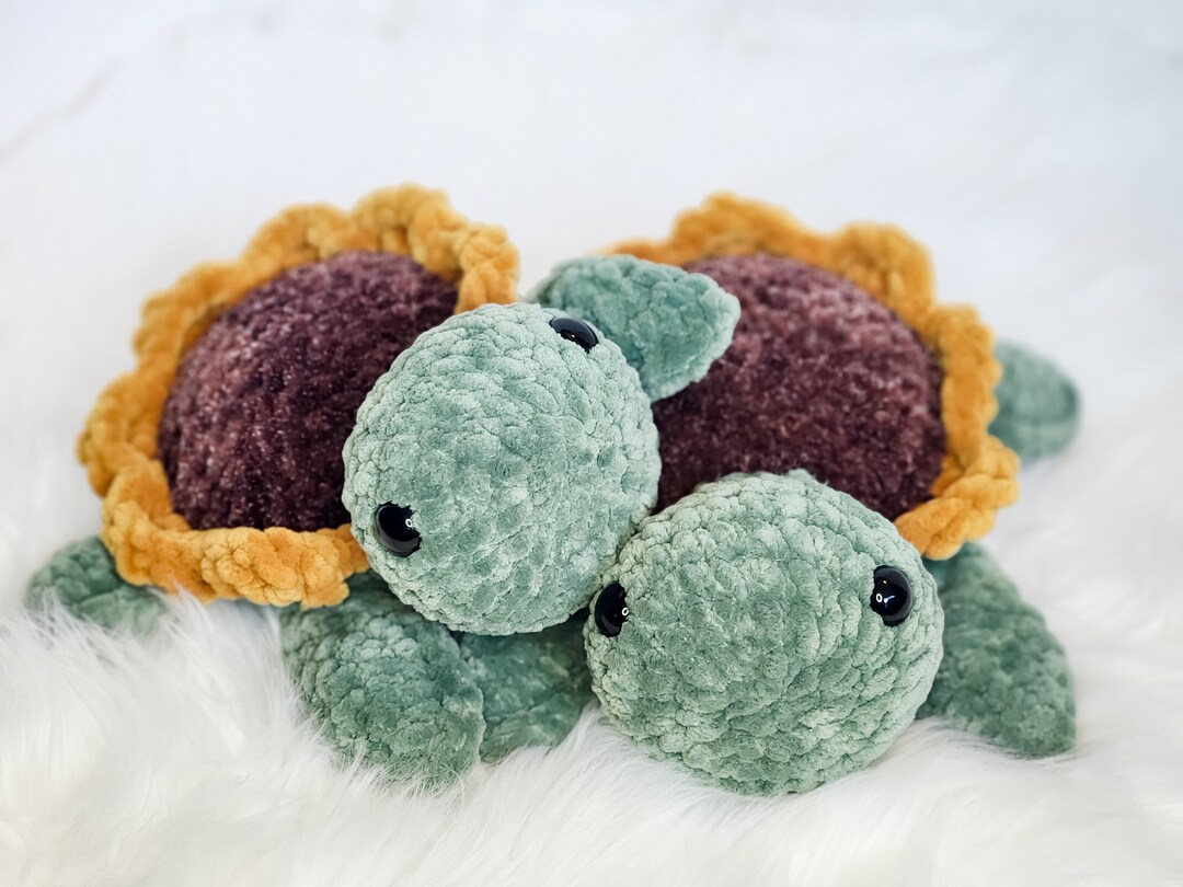 Crochet Sunflower Turtle, Large Sunflower Sea Turtle, Turtle Plushie ...