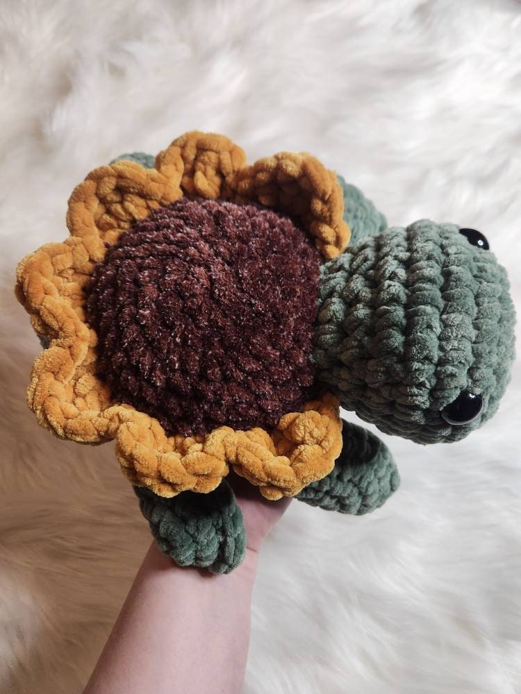 Crochet Sunflower Turtle, Large Sunflower Sea Turtle, Turtle Plushie ...