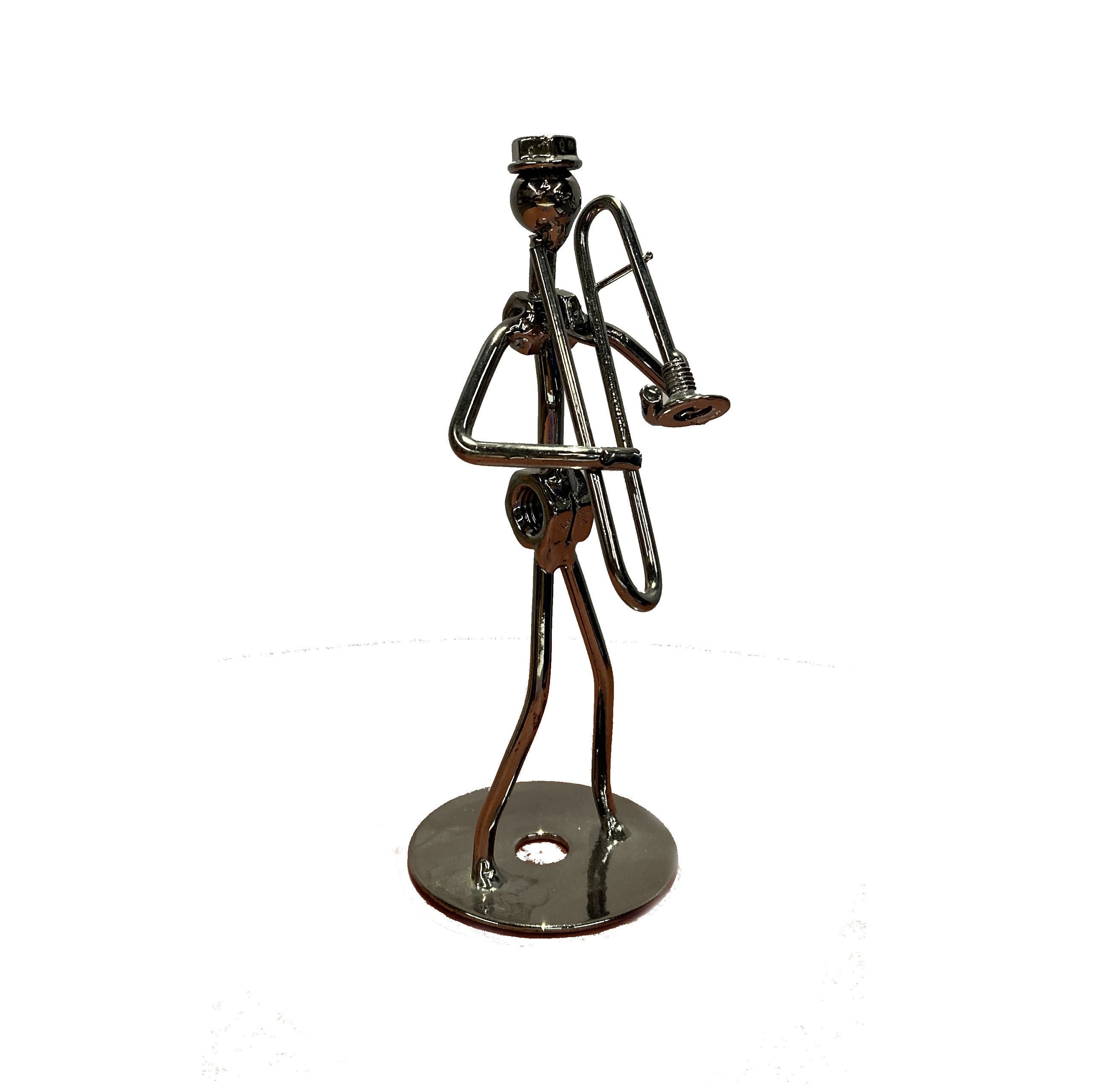 Home Décor Metal Sculpture Man Music Lover Trombone Model Recycled Art ...