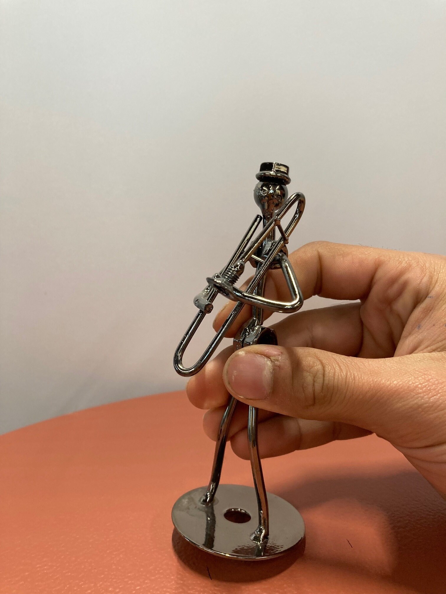 Home Décor Metal Sculpture Man Music Lover Trombone Model Recycled Art ...