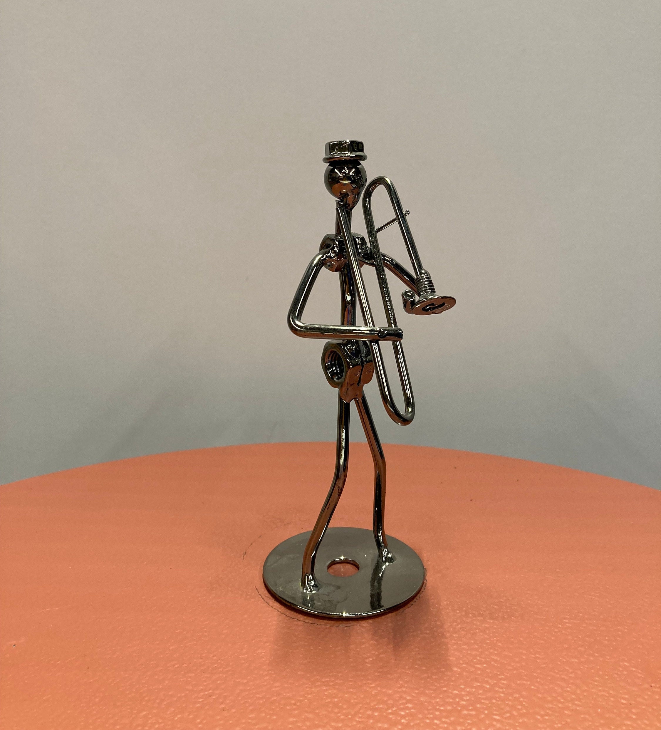 Home Décor Metal Sculpture Man Music Lover Trombone Model Recycled Art ...