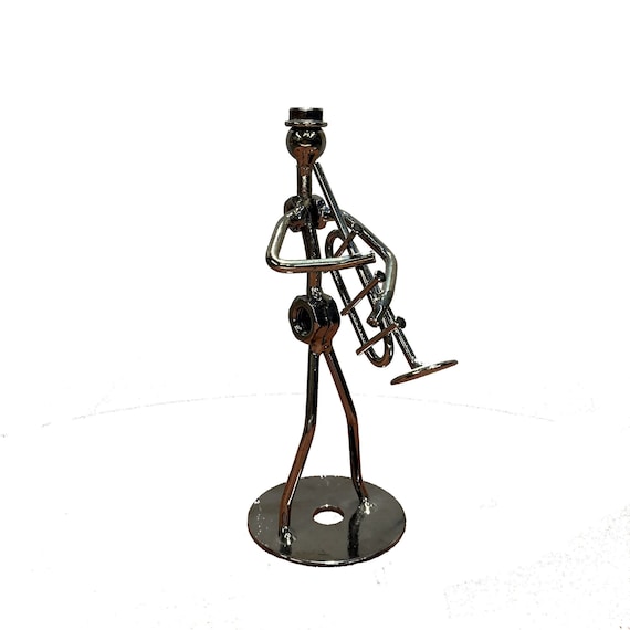 Home Décor Metal Sculpture Man Music Lover Trombone Model Recycled Art ...
