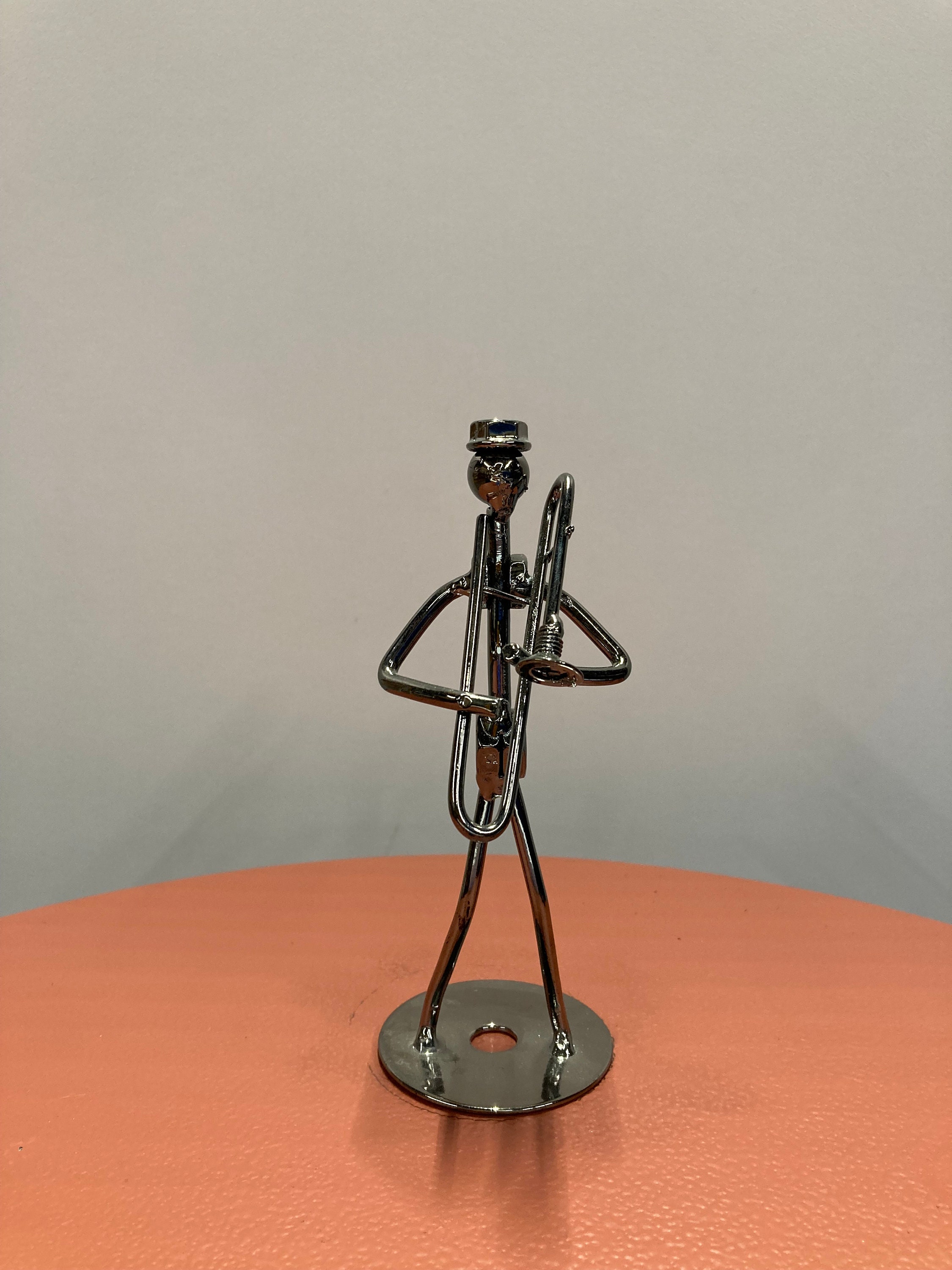 Home Décor Metal Sculpture Man Music Lover Trombone Model Recycled Art ...