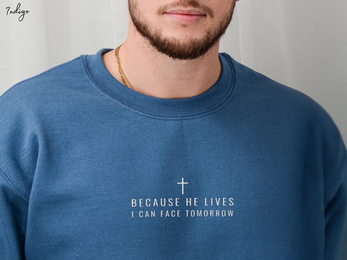Embroidered Christian Sweatshirt for Men Hymn Faith Crewneck Sweater ...