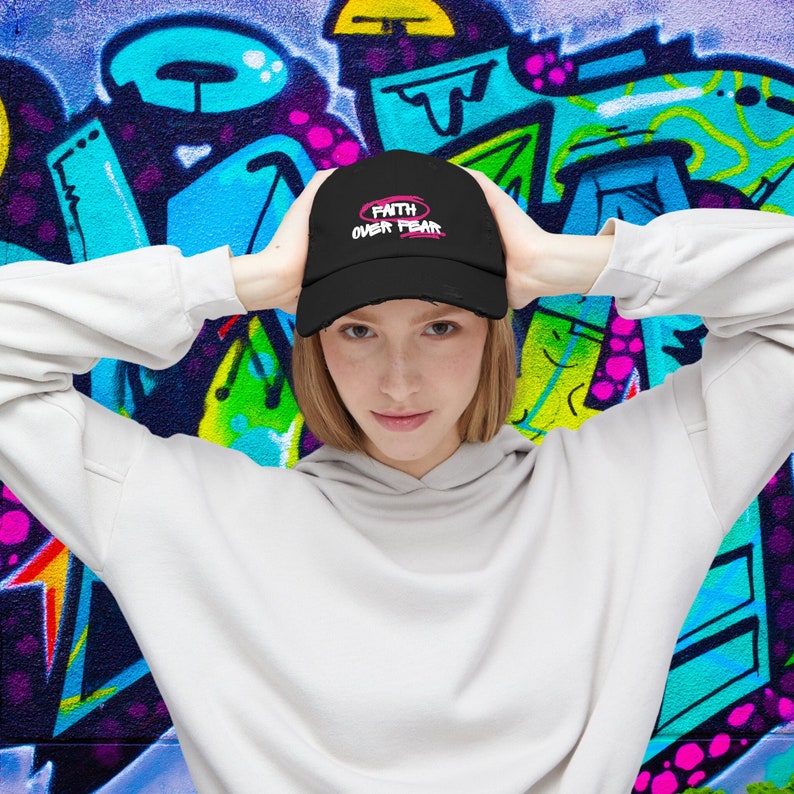 Christian Hat Faith Over Fear Hat Christian Streetwear Edgy Distressed ...