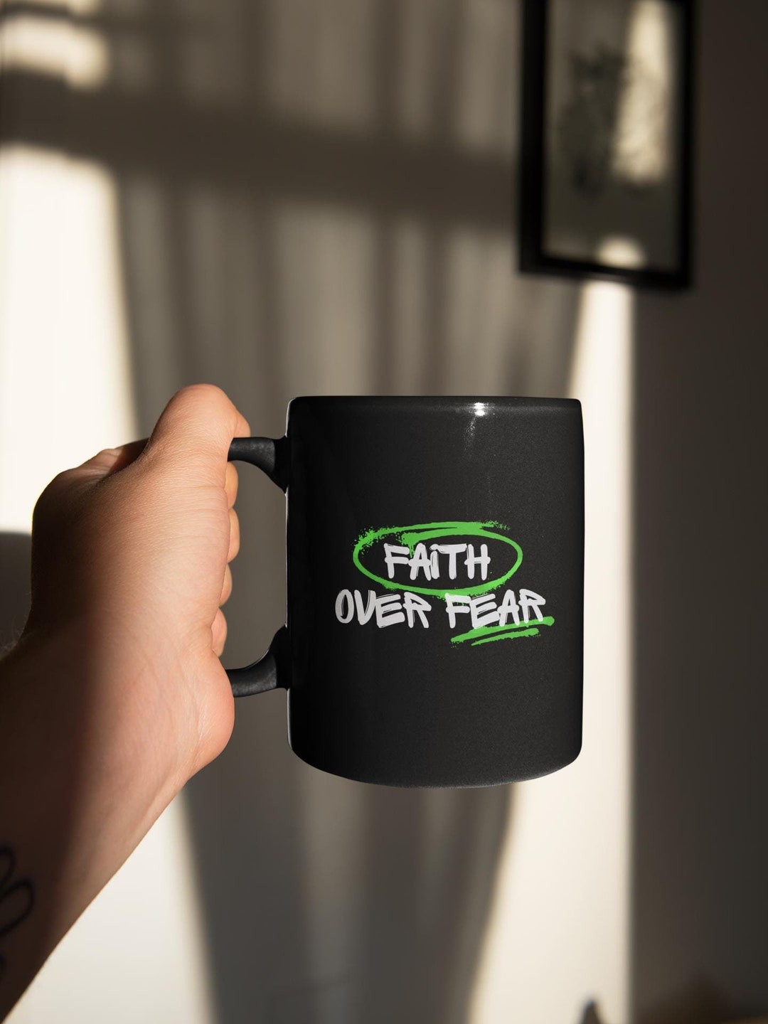 Faith Over Fear Mug Edgy Christian Merch Urban Christian Coffee Mug Dad ...