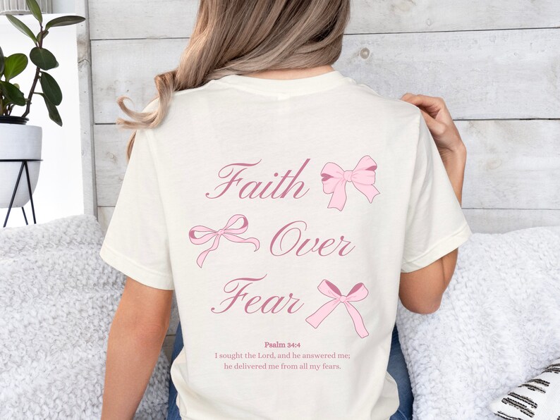 Faith Over Fear Christian Coquette Shirt Preppy Pink Bow Bible Verse ...