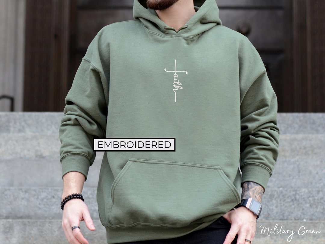 Faith Hoodie Christian Sweatshirts for Men Embroidered Jesus Cross ...