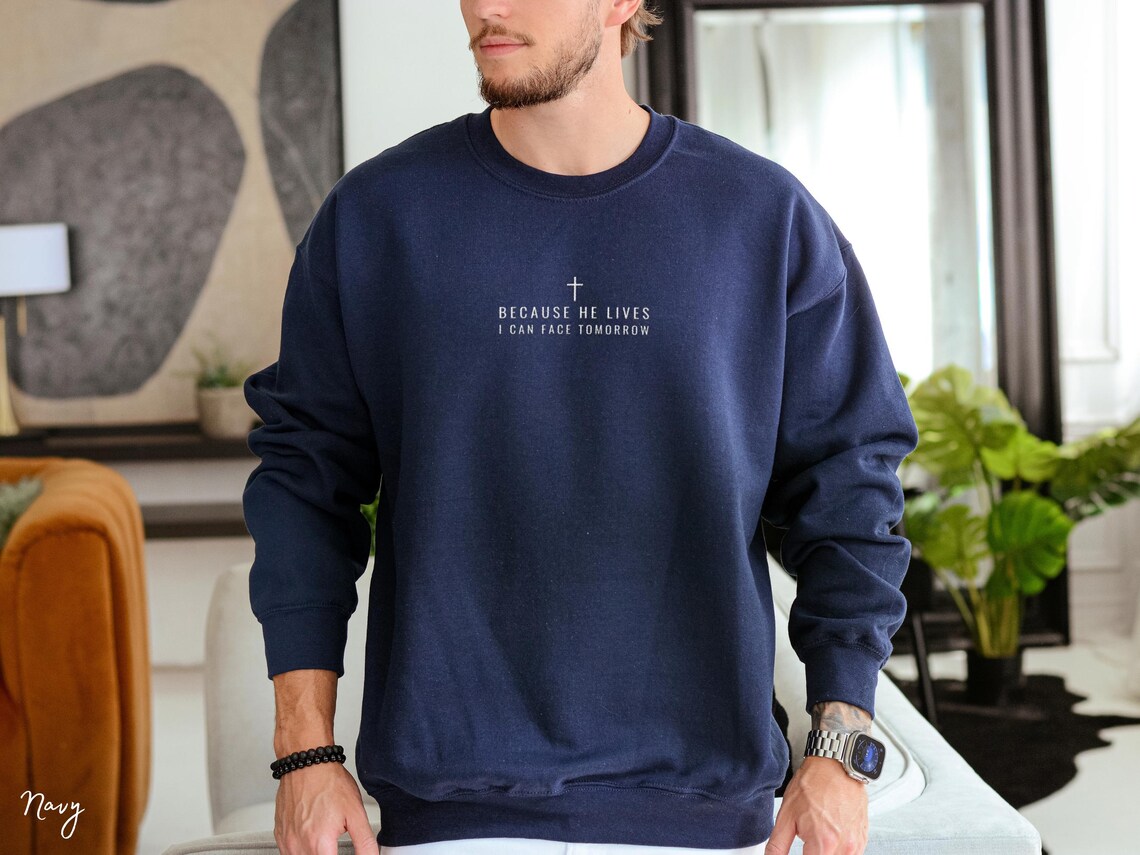 Embroidered Christian Sweatshirt for Men Hymn Faith Crewneck Sweater ...
