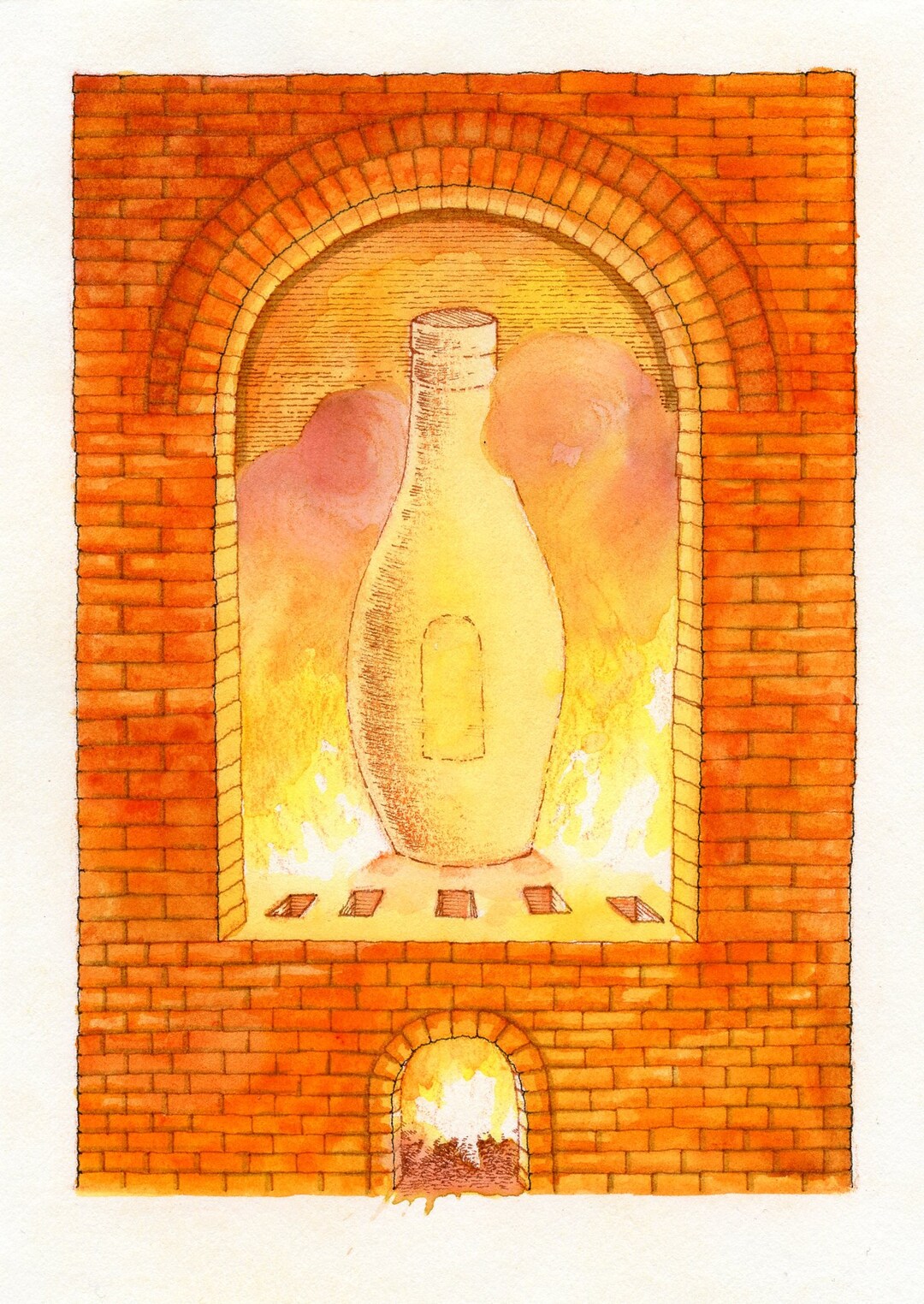Framed Drawing/watercolor / "nella Fornace" (in the Furnace) - Etsy