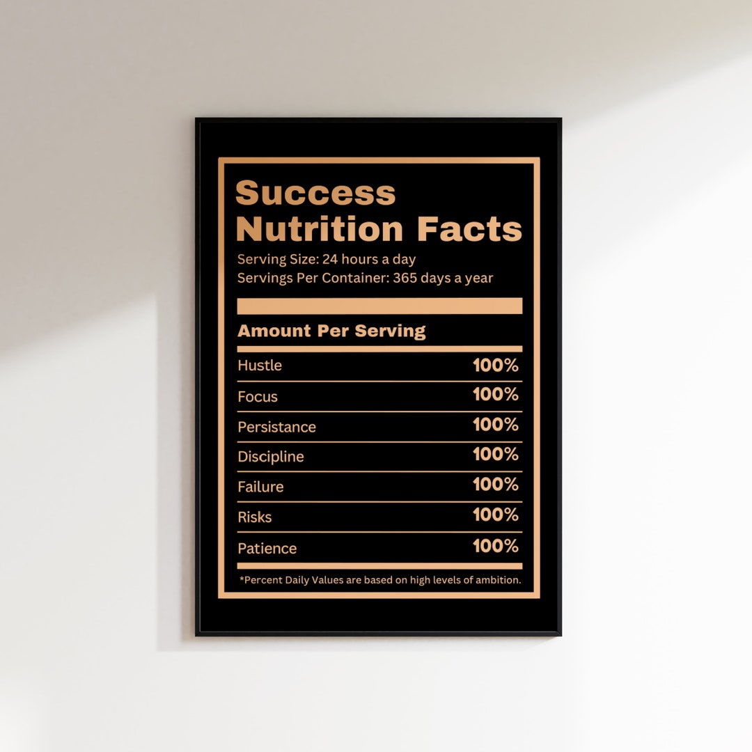 Success Nutrition Facts Poster, Motivational Poster, Wall Decor, Wall ...