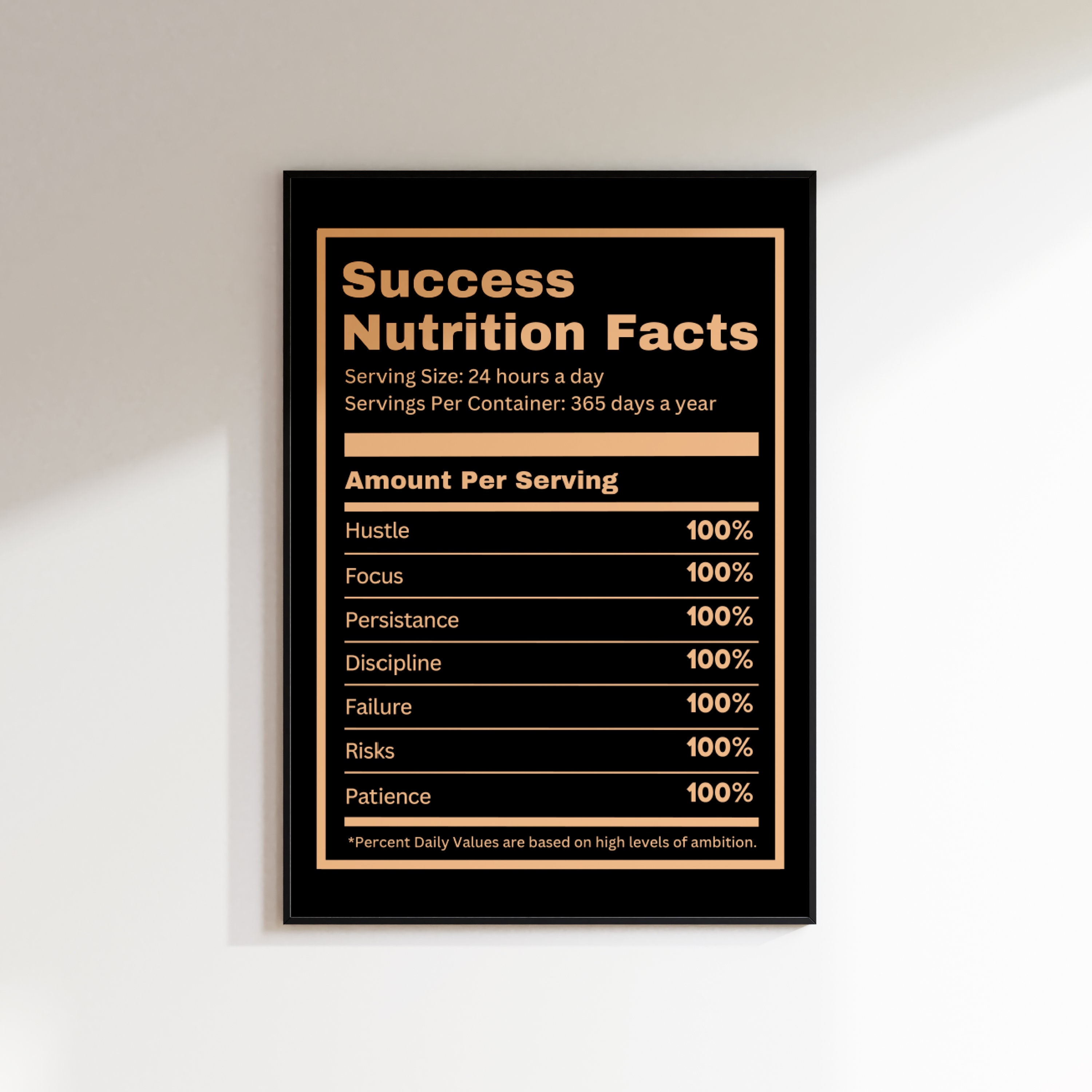 Success Nutrition Facts Poster, Motivational Poster, Wall Decor, Wall ...