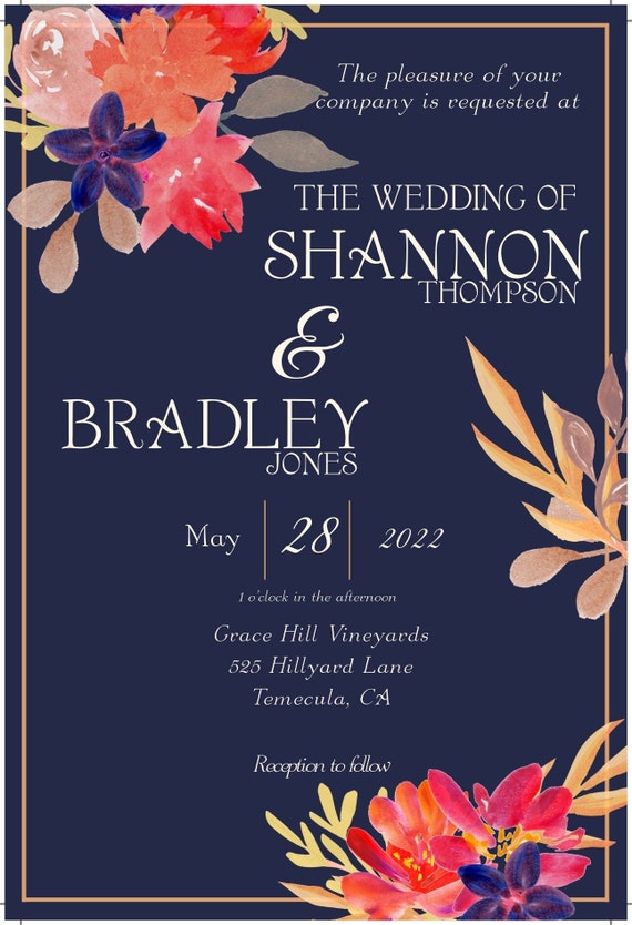 Navy Wedding Invitation | Etsy